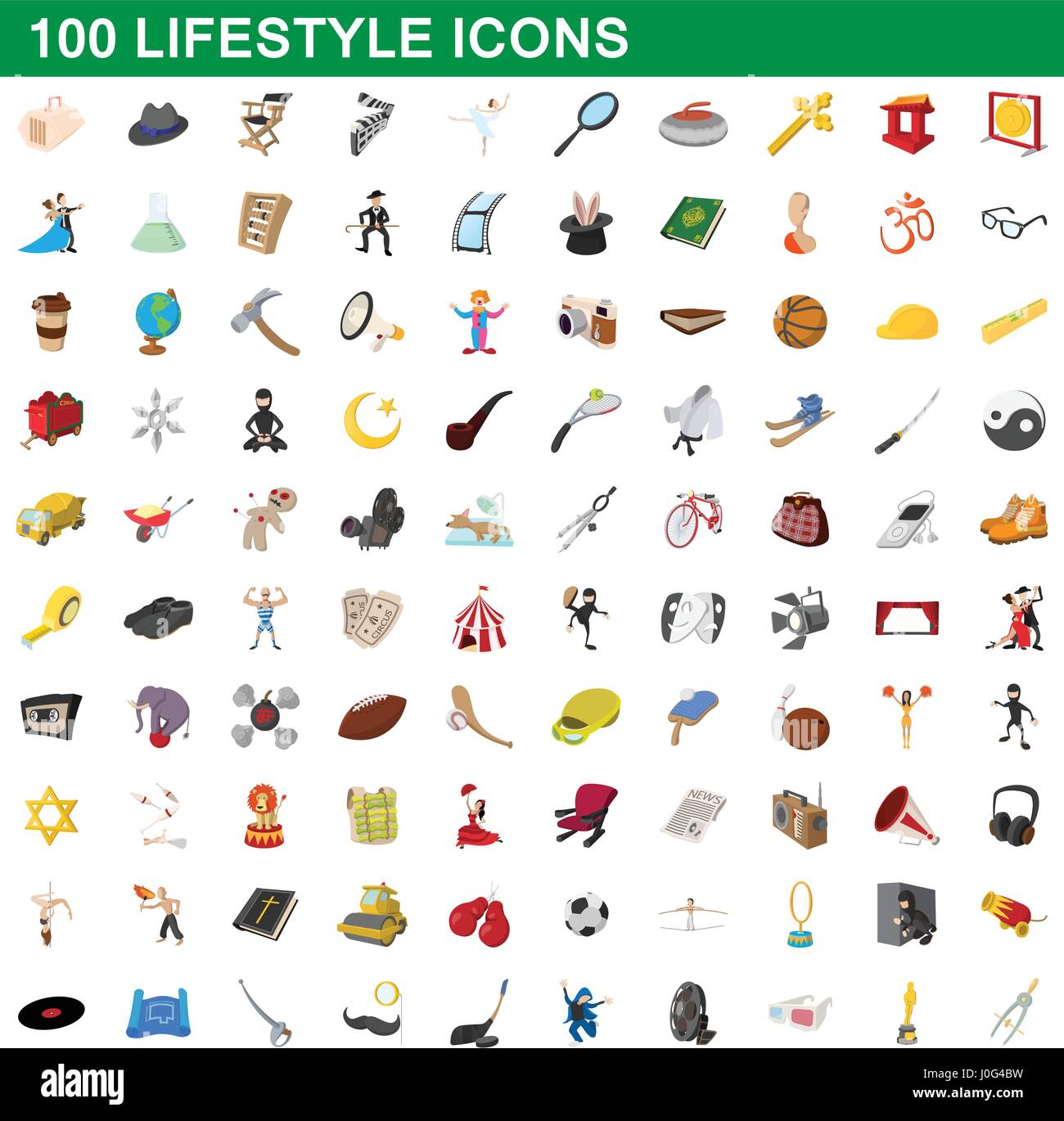 100 lifestyle icons set, cartoon style Stock Vector Image & Art - Alamy