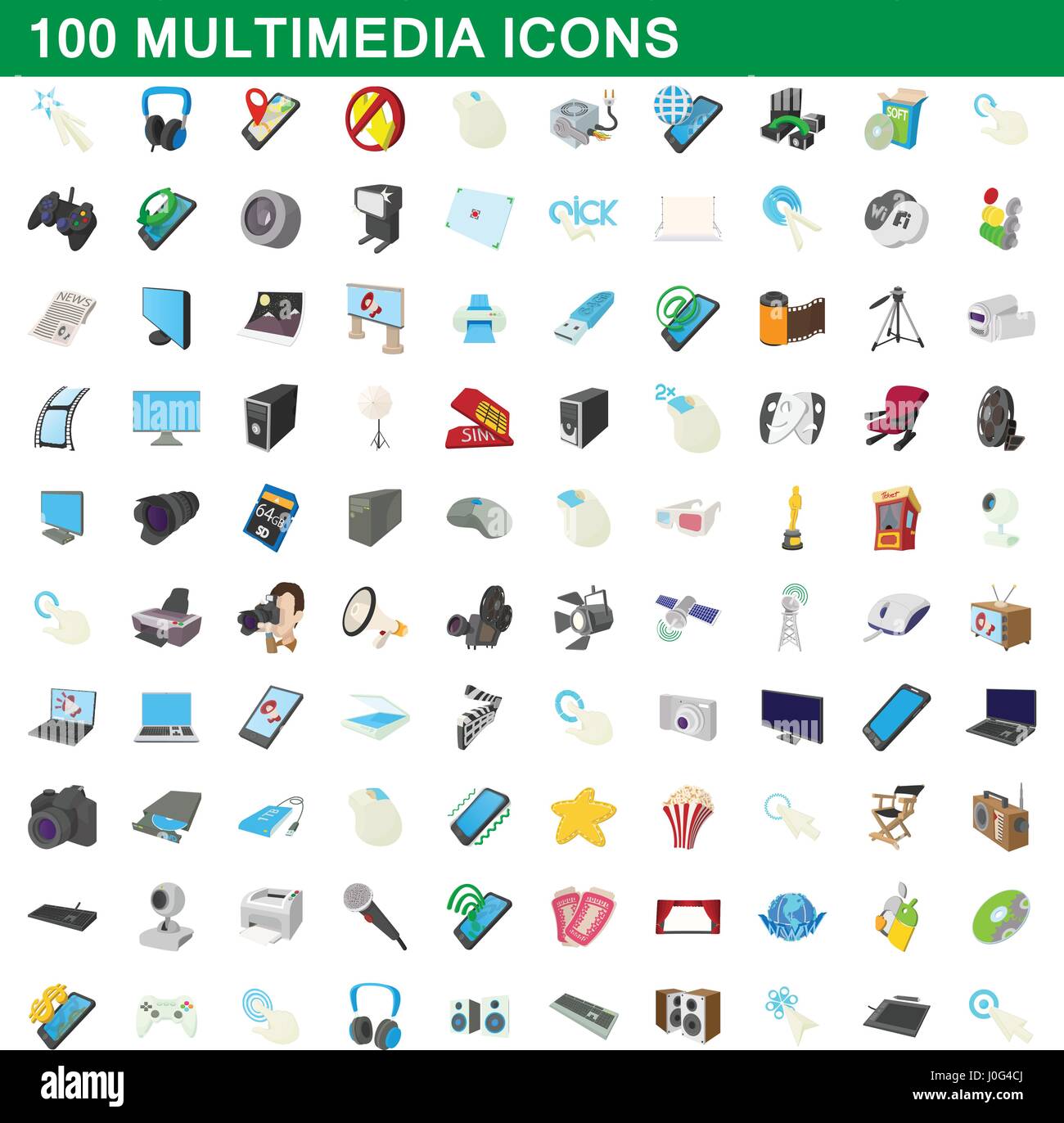 100 multimedia icons set, cartoon style Stock Vector Image & Art - Alamy