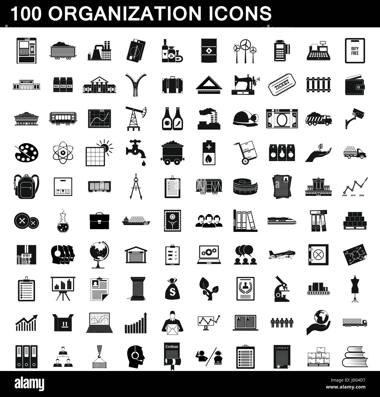 Collection organization teamwork icons Black and White Stock Photos ...