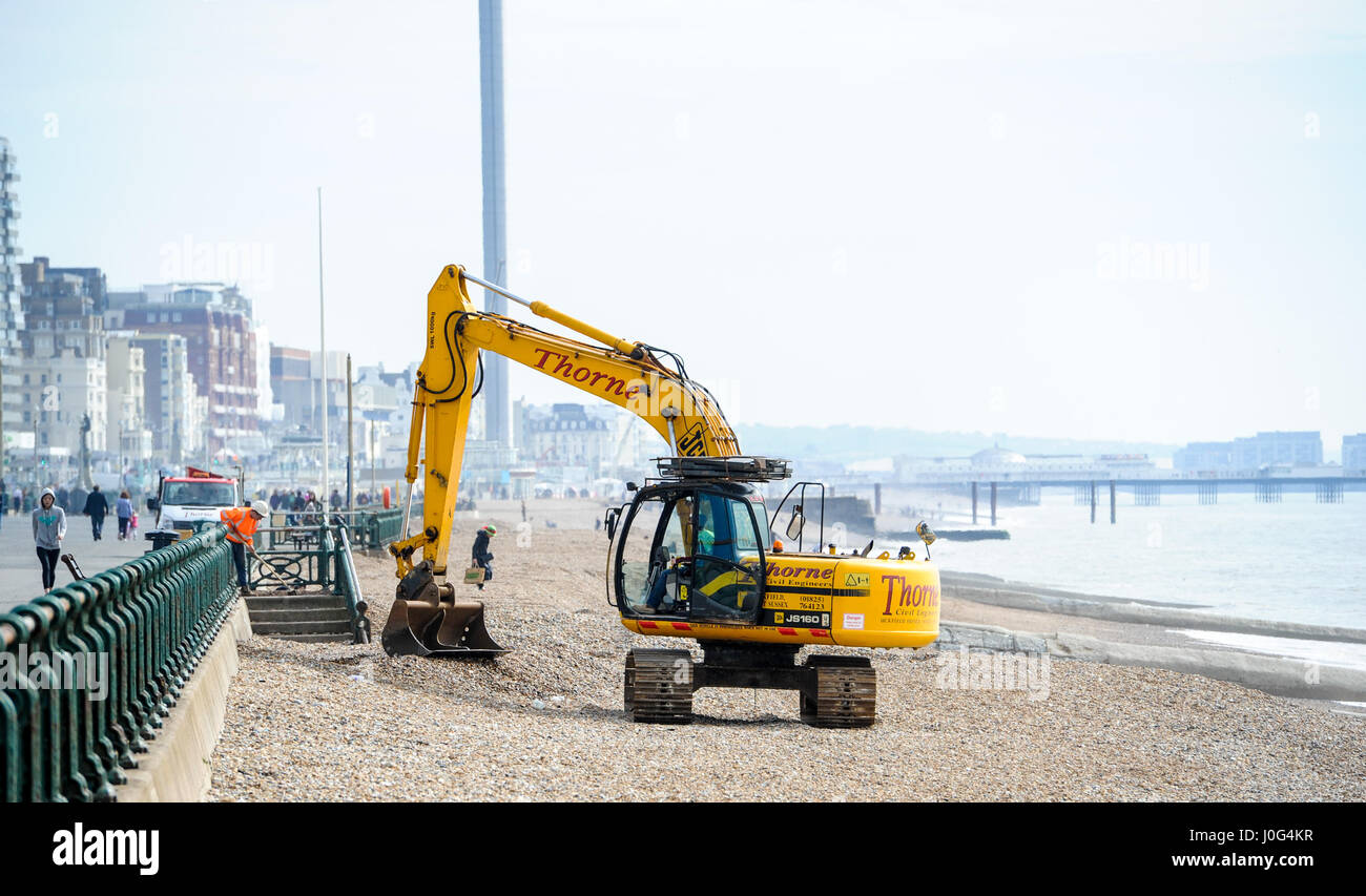 Brighton seafront shingle excavation work for sea defences UK Stock ...