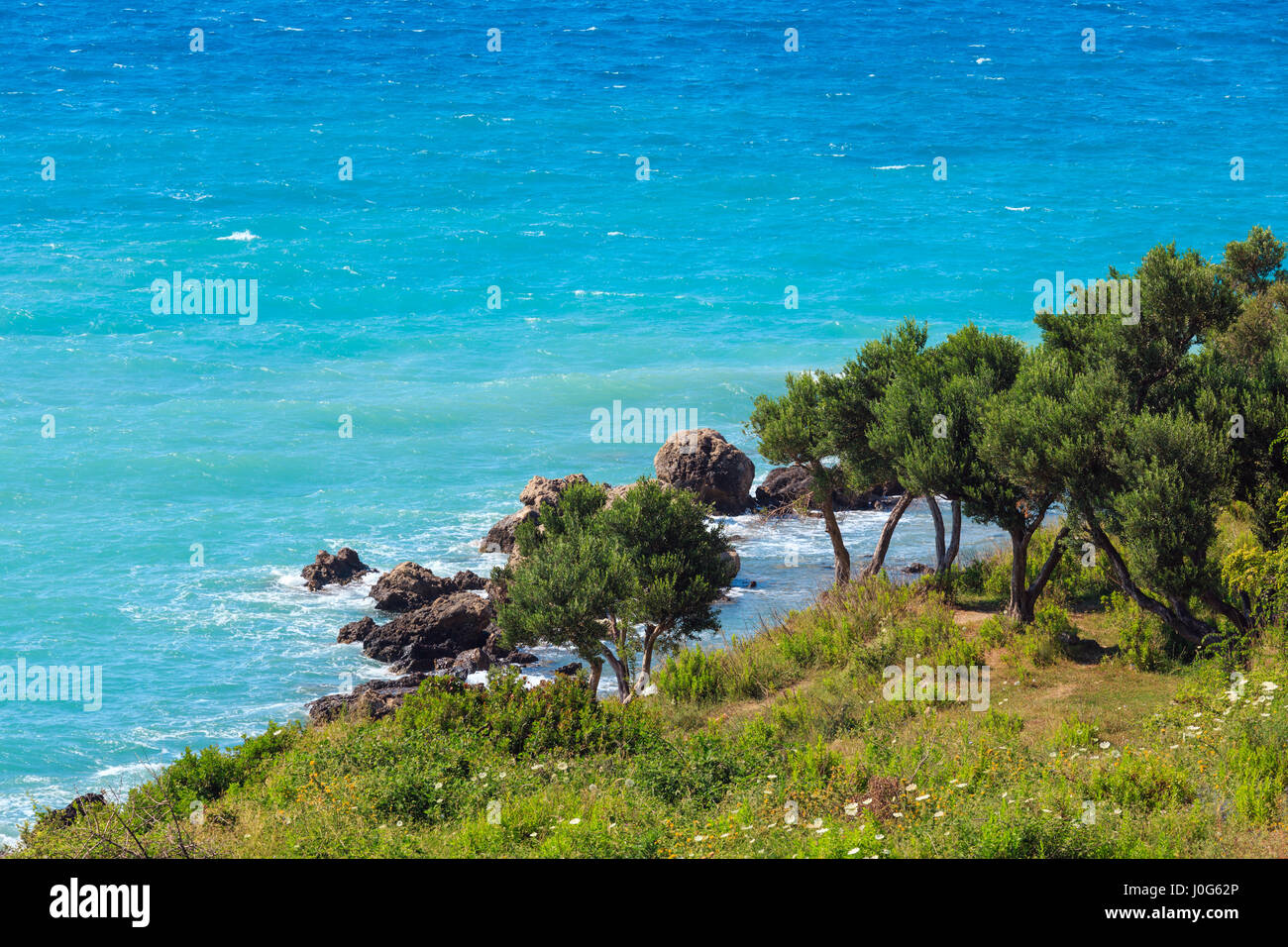 Beautiful Adriatic Sea scenery and summer blossoming Vlore coast ...