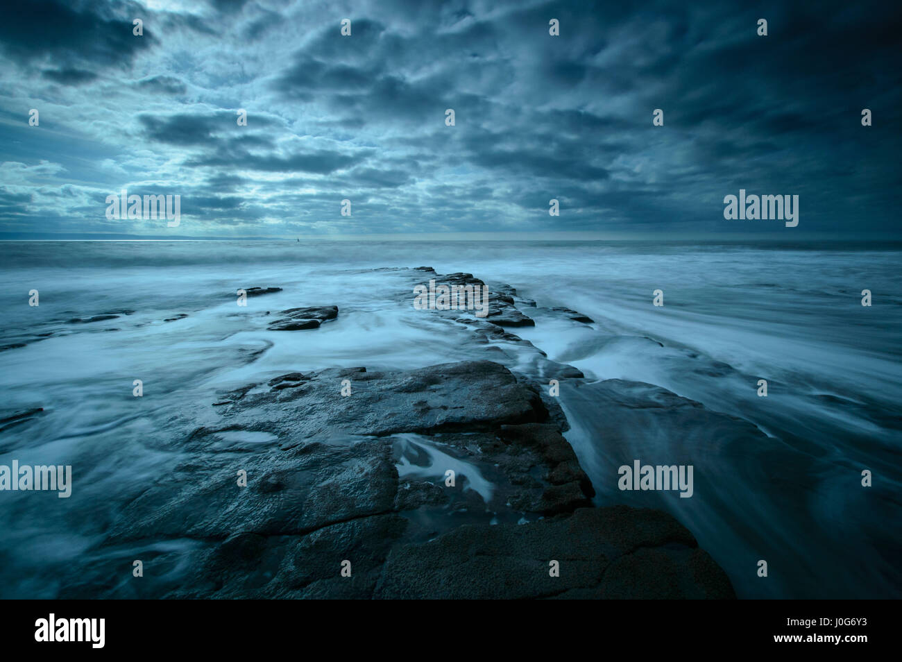 A protruding rock shelf at Nash Point, on the Glamorgan Coast, Wales ...
