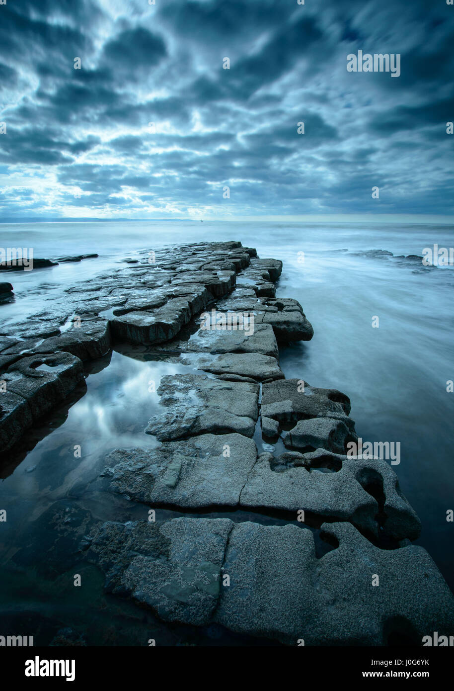 A protruding rock shelf at Nash Point, on the Glamorgan Coast, Wales ...