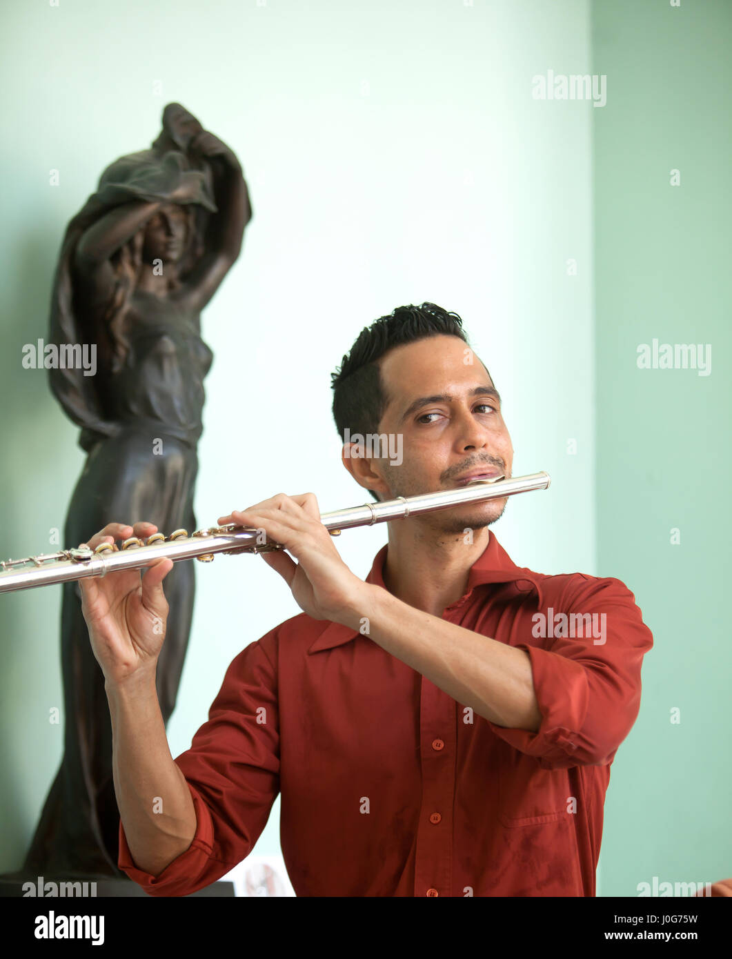 Flute player, Havana, Cuba Stock Photo - Alamy