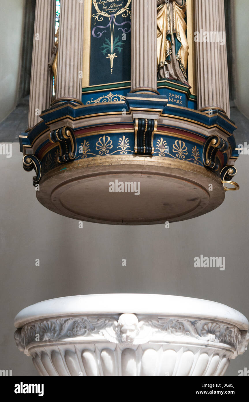 Ornate stone font in a church Stock Photo - Alamy