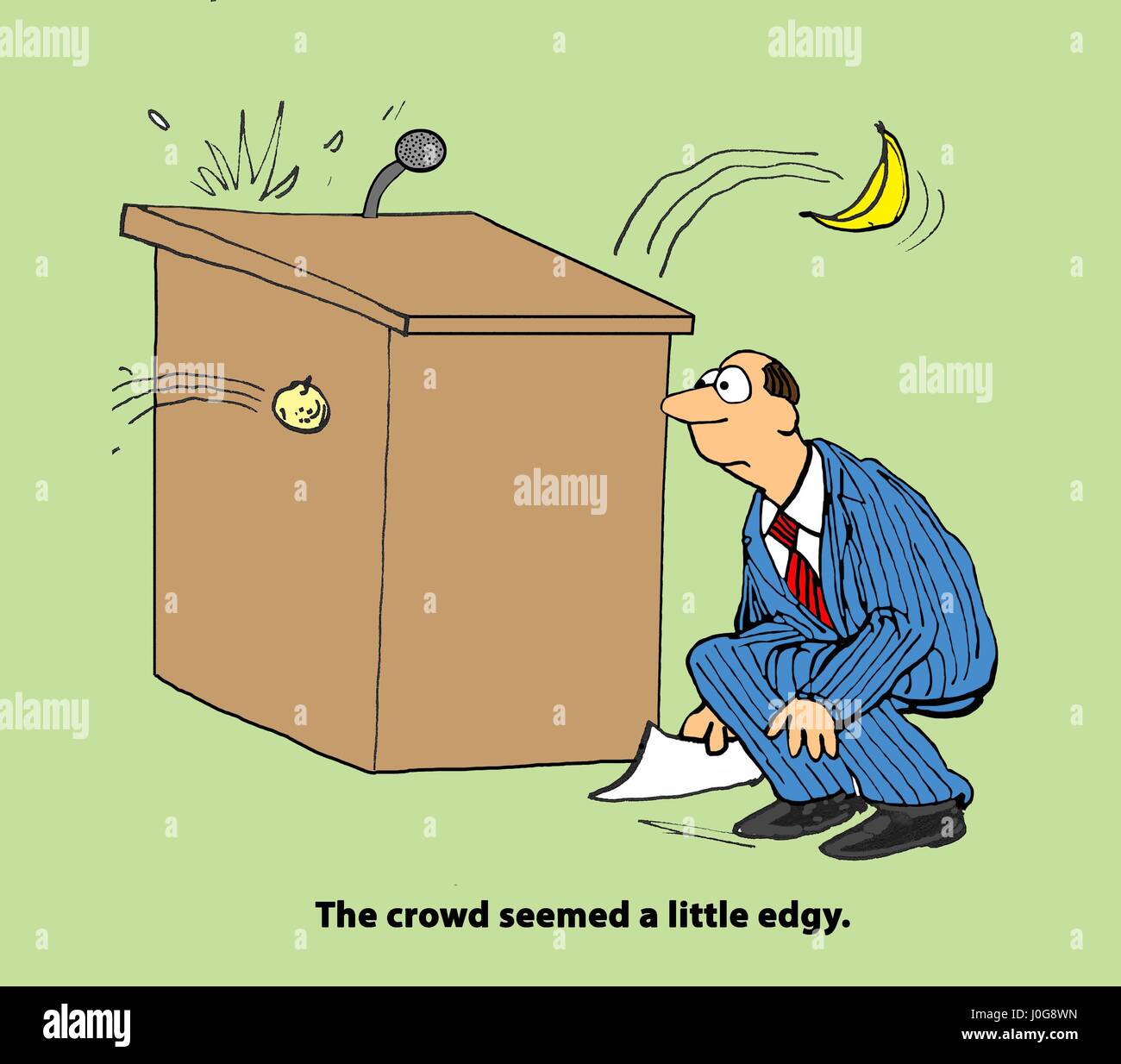 Business cartoon about an edgy audience throwing rotten fruit at the ...