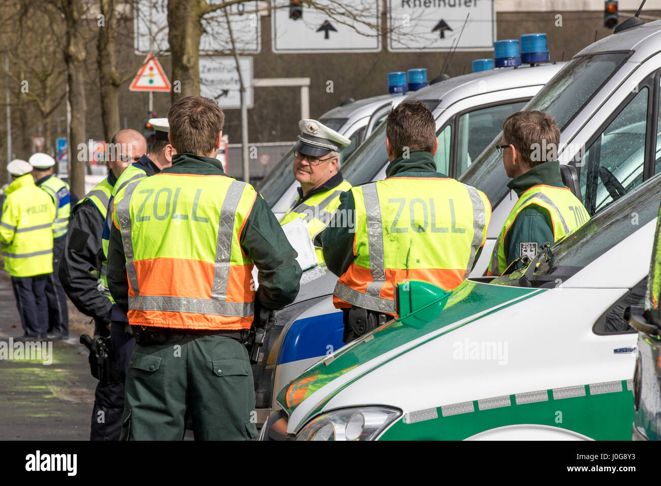 Police control of trucks, on the Autobahn A555 in Cologne, Germany ...
