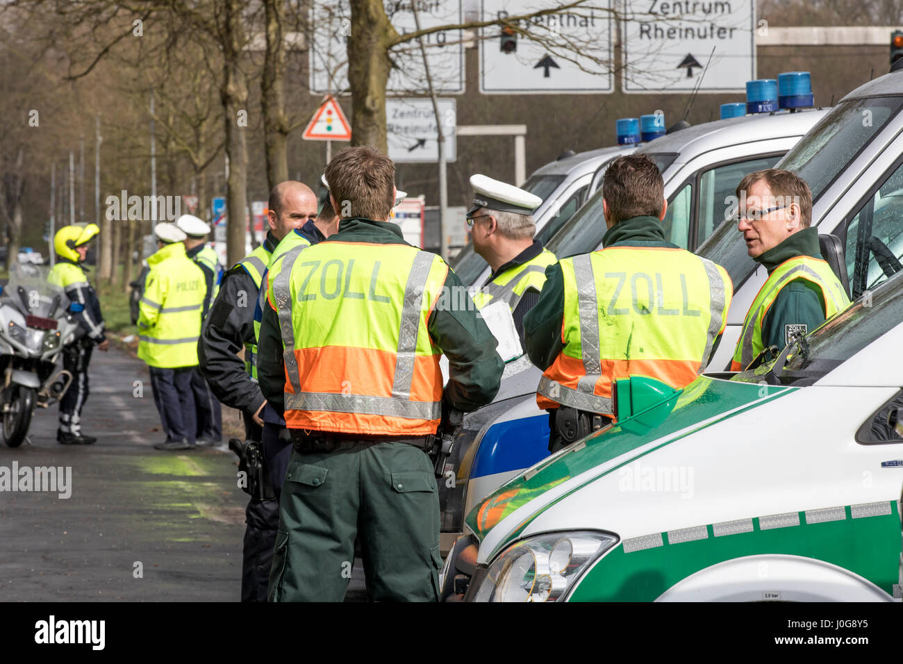 Police control of trucks, on the Autobahn A555 in Cologne, Germany ...