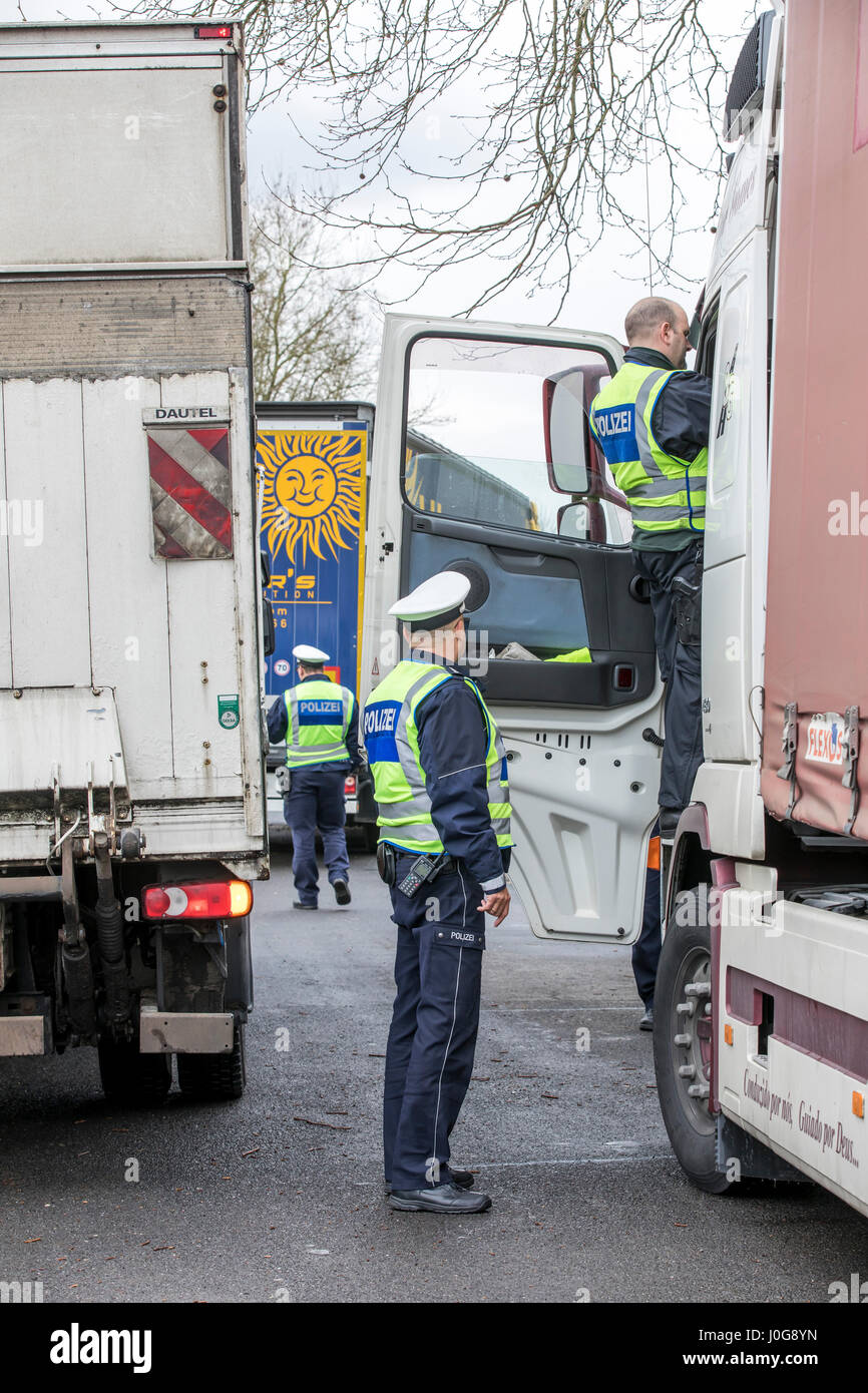 Police control of trucks, on the Autobahn A555 in Cologne, Germany ...
