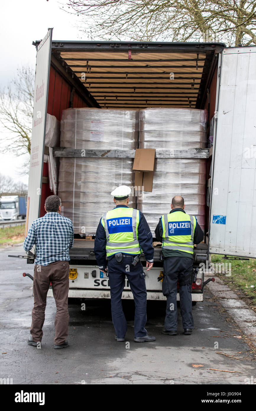Police control of trucks, on the Autobahn A555 in Cologne, Germany ...