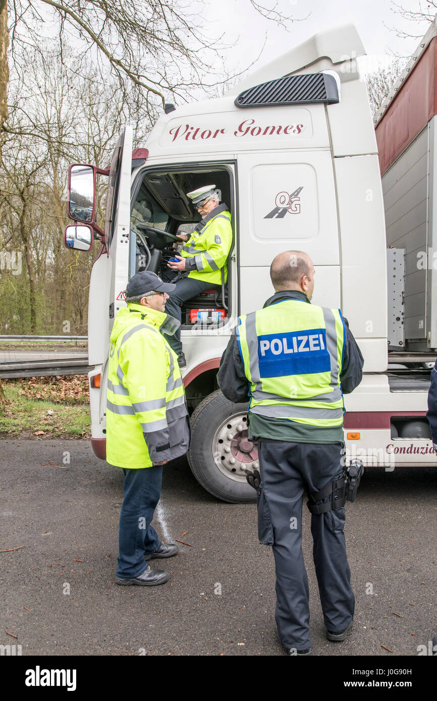 Police control of trucks, on the Autobahn A555 in Cologne, Germany ...