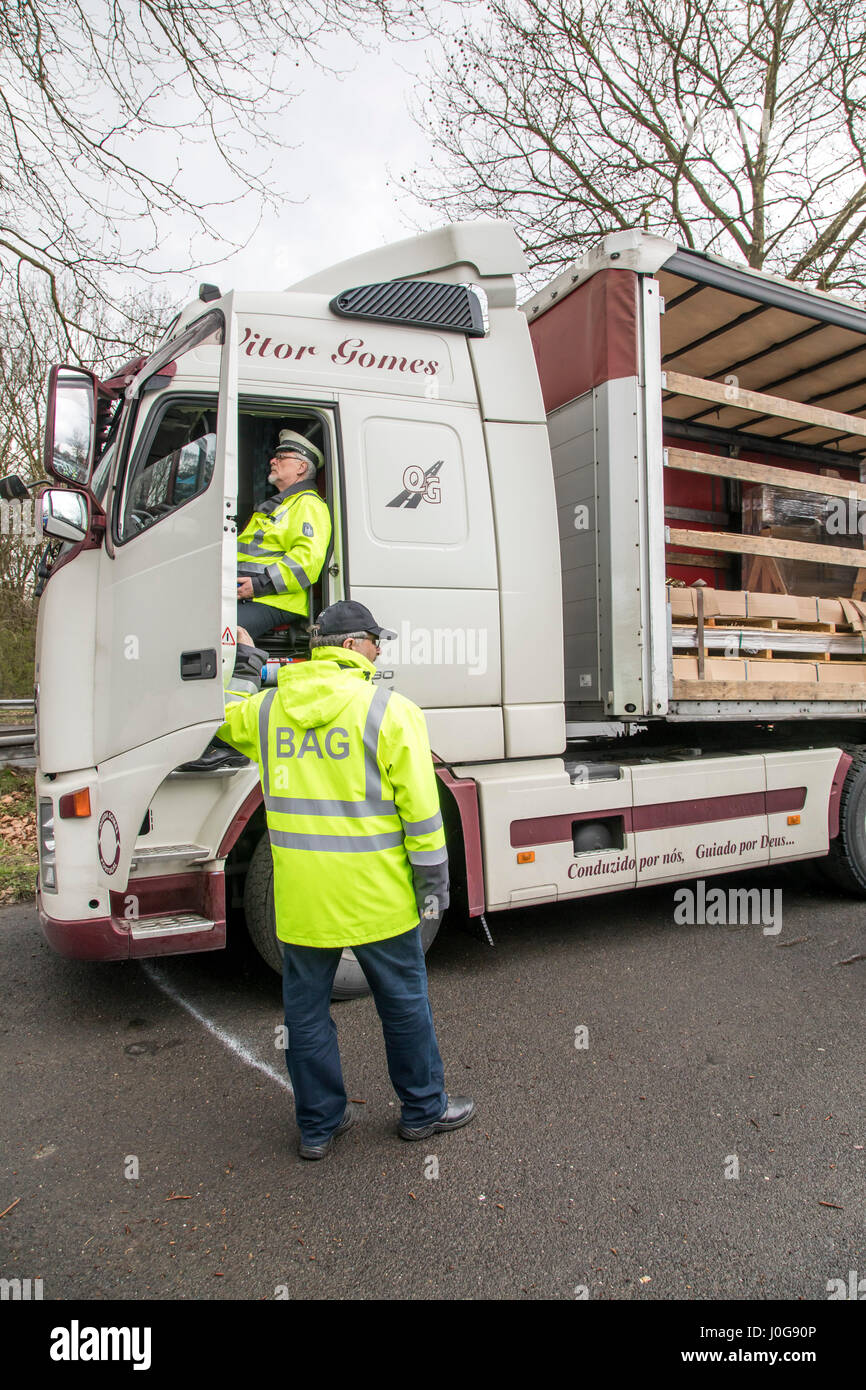 Police control of trucks, on the Autobahn A555 in Cologne, Germany ...