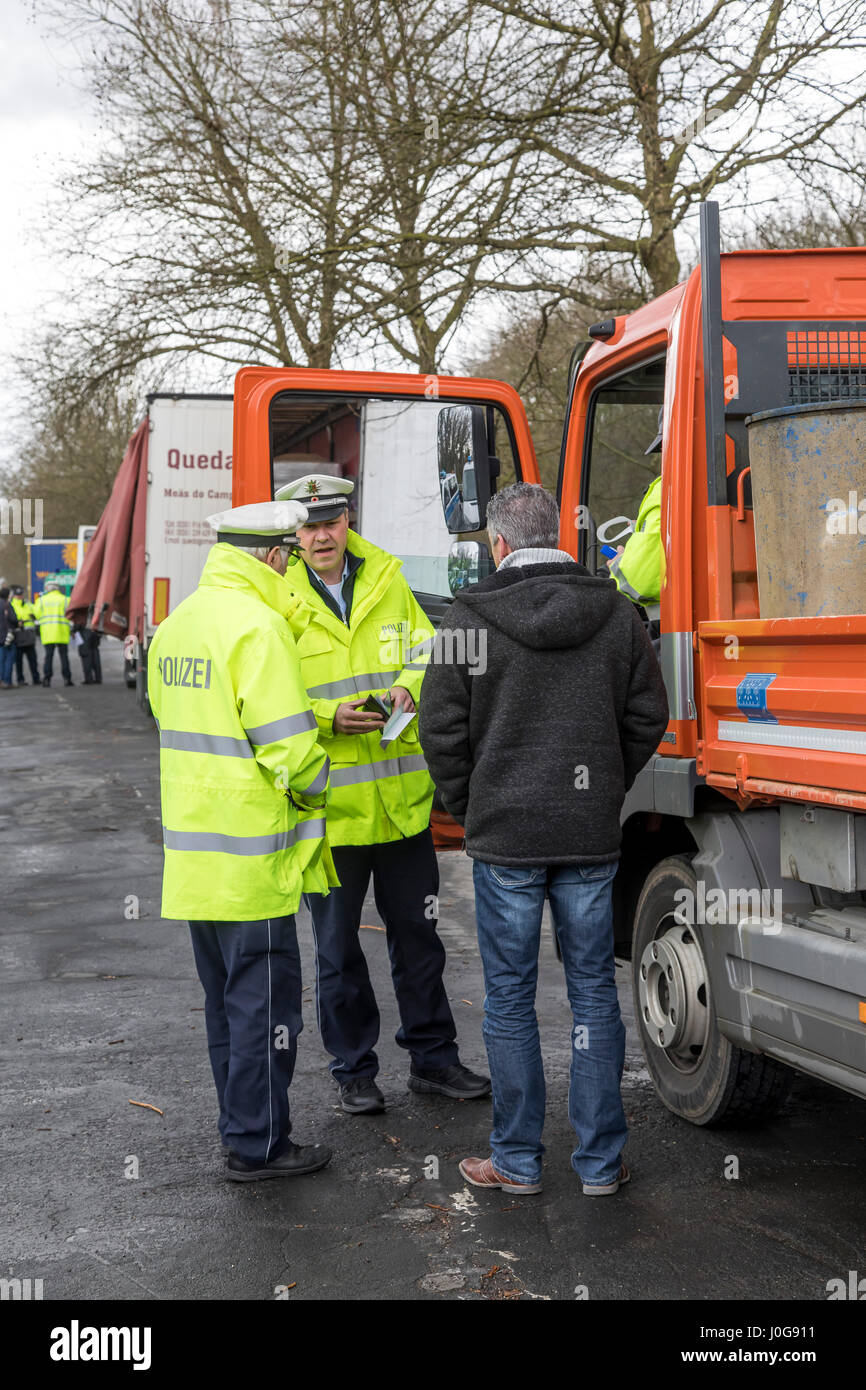 Police control of trucks, on the Autobahn A555 in Cologne, Germany ...