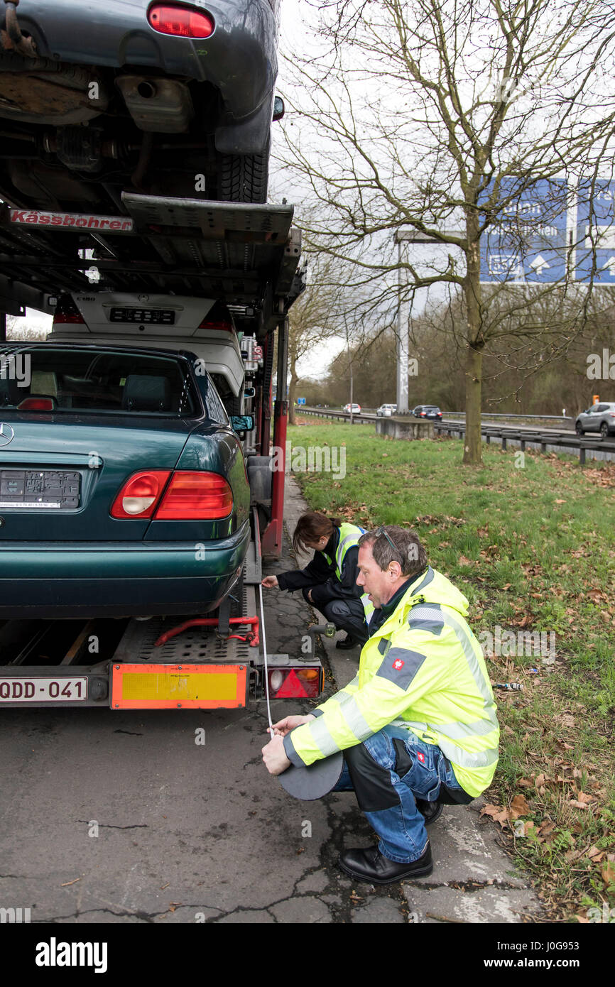 Police control of trucks, on the Autobahn A555 in Cologne, Germany ...