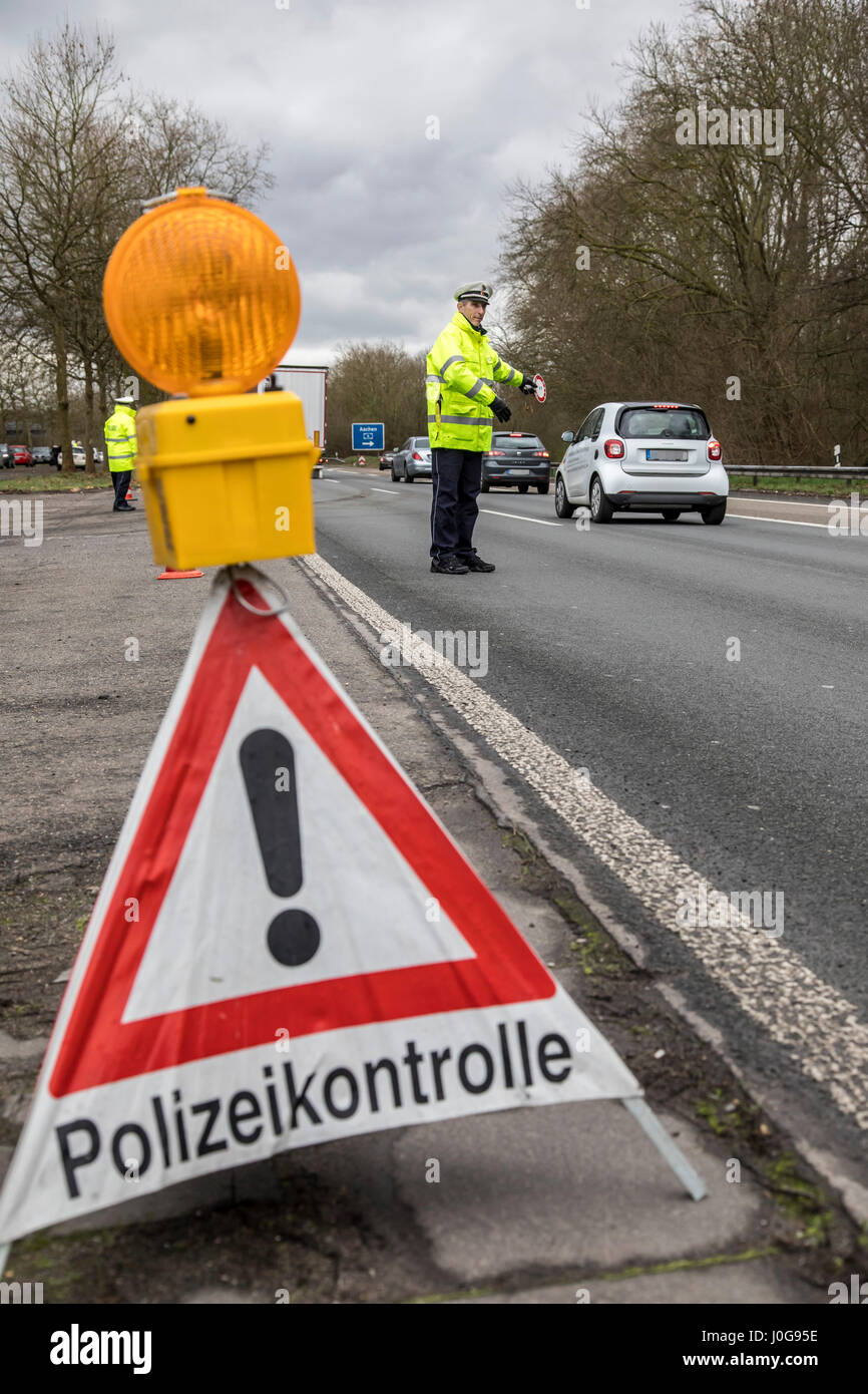 Police control of trucks, on the Autobahn A555 in Cologne, Germany ...