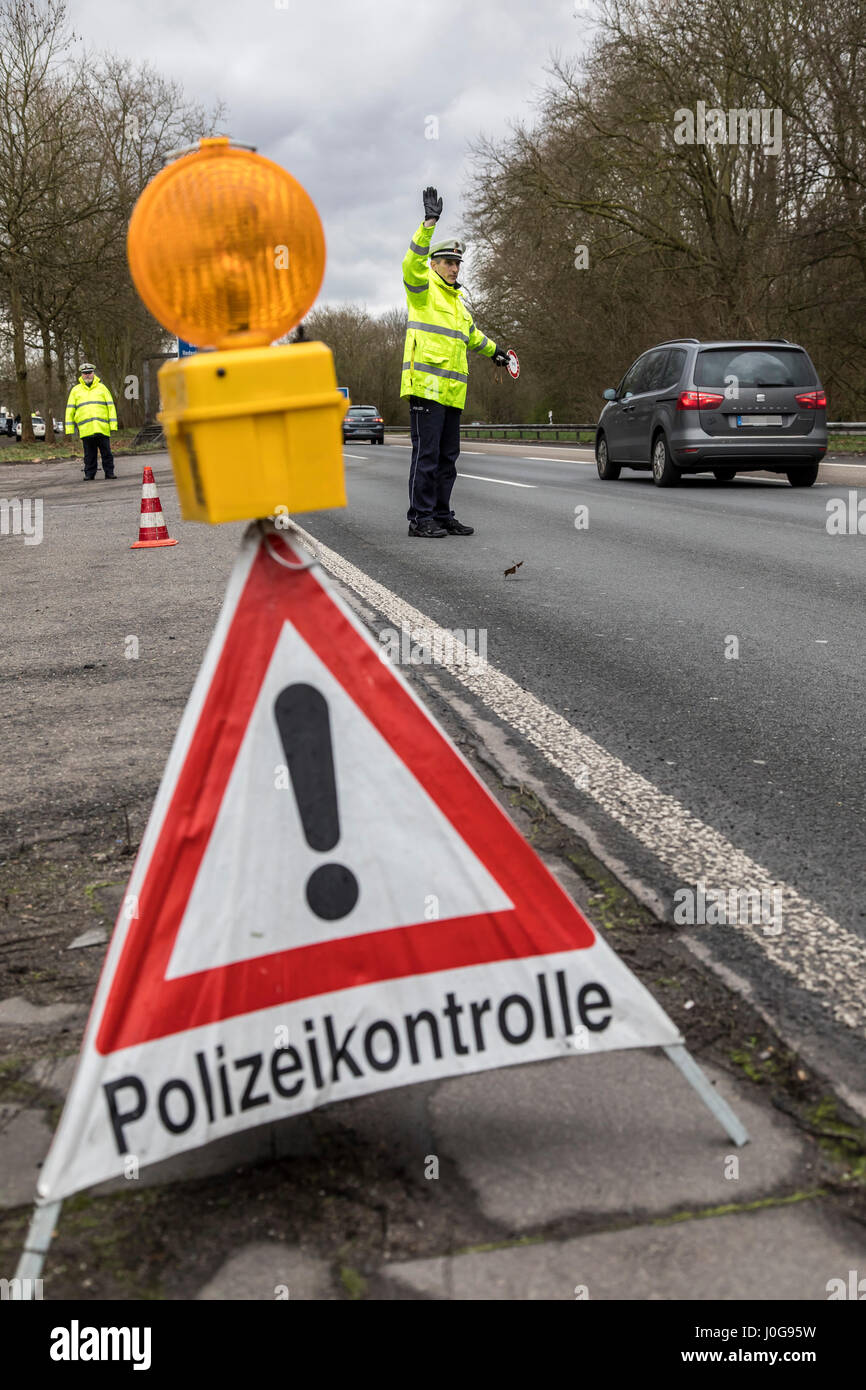 Police control of trucks, on the Autobahn A555 in Cologne, Germany ...