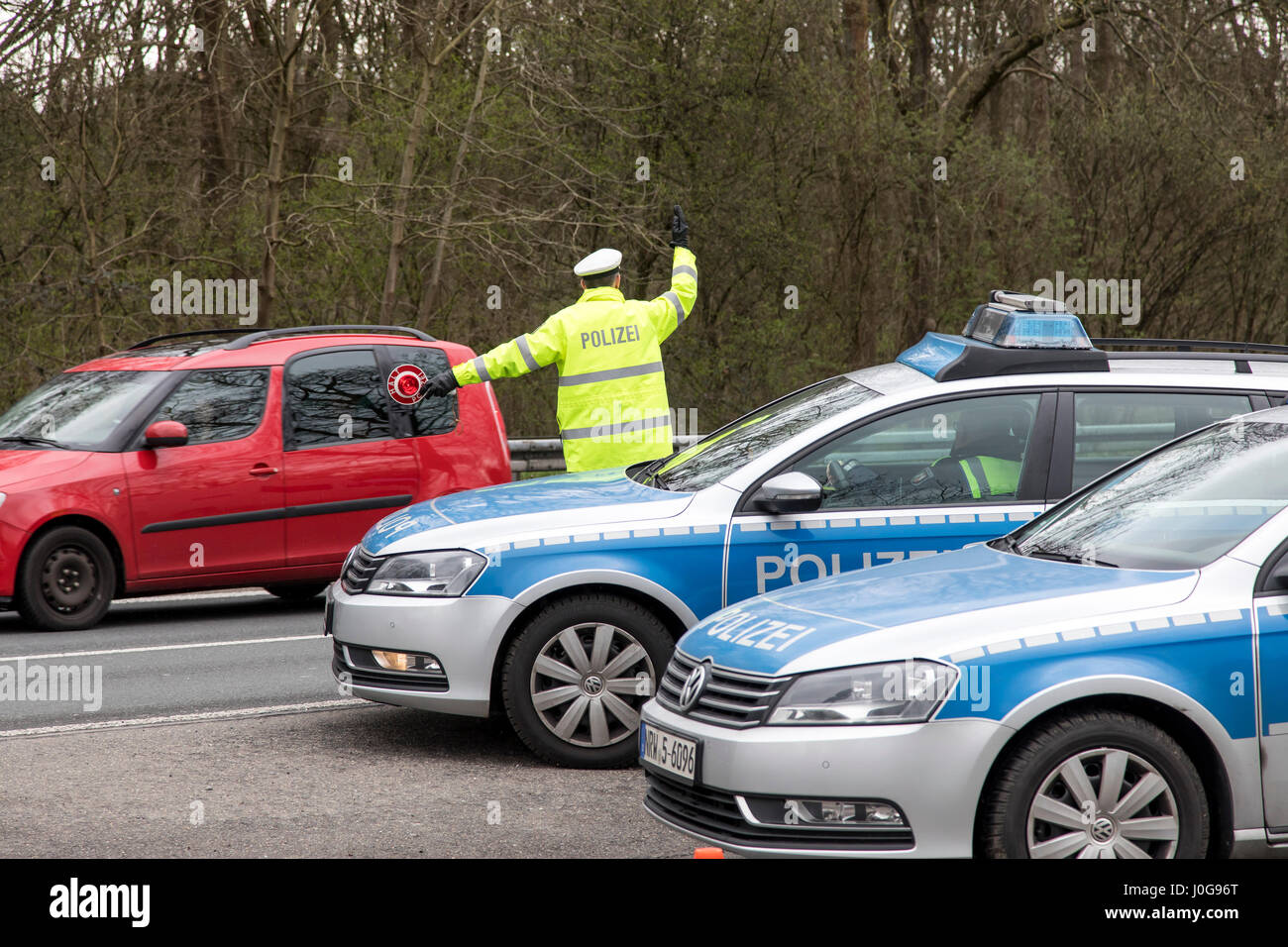 Police control of trucks, on the Autobahn A555 in Cologne, Germany ...