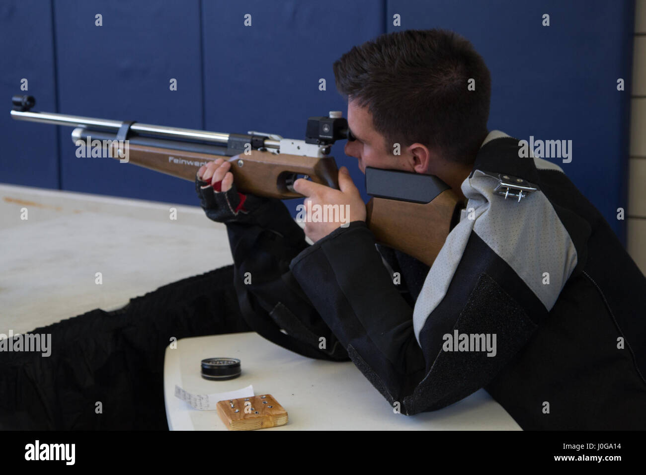 U.S. Army veteran, Laramie Dockery, competes in the Air Rifle event for ...