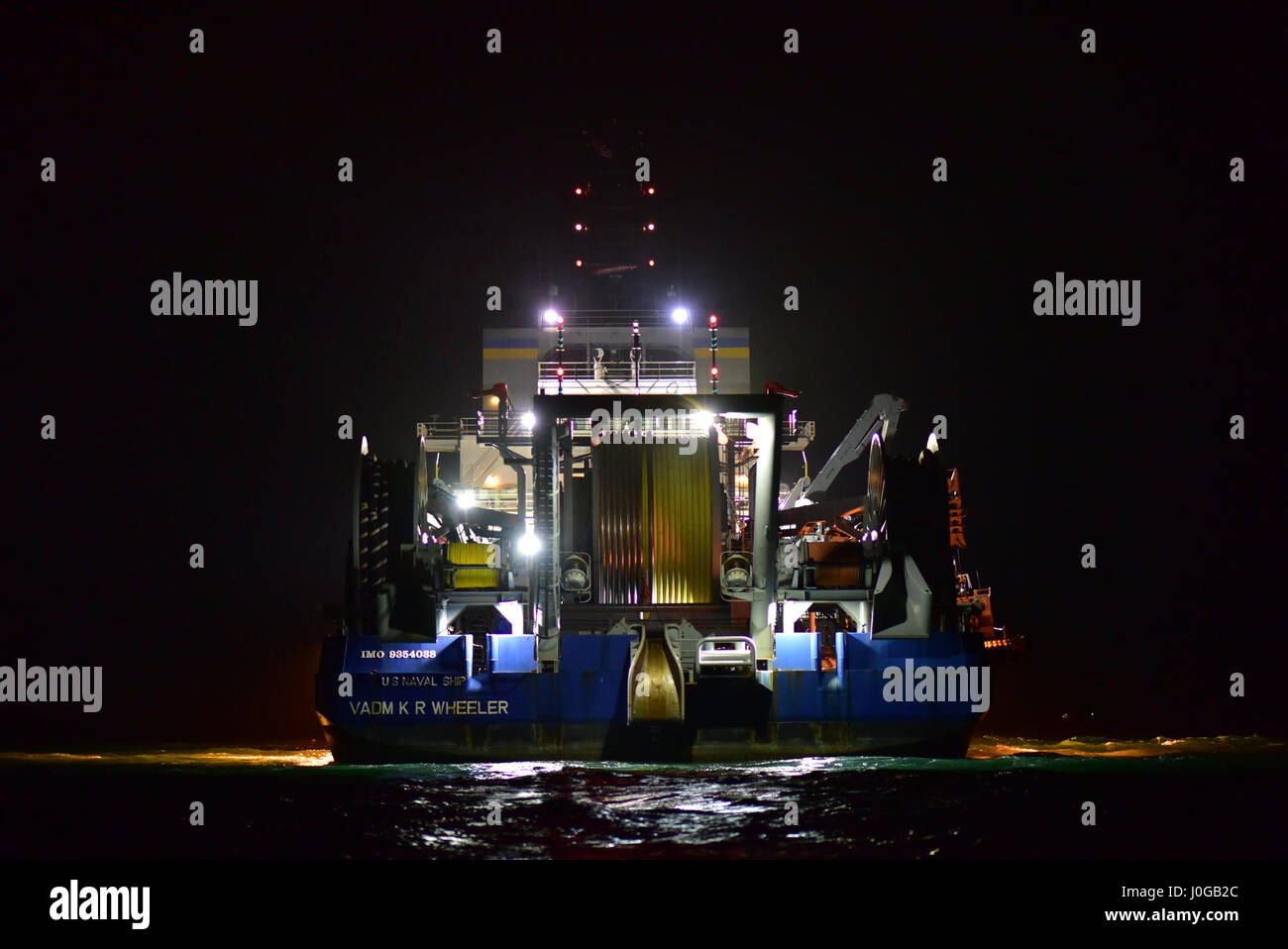 The USNS Vice Adm. K. R. Wheeler sits in position over the pipeline ...
