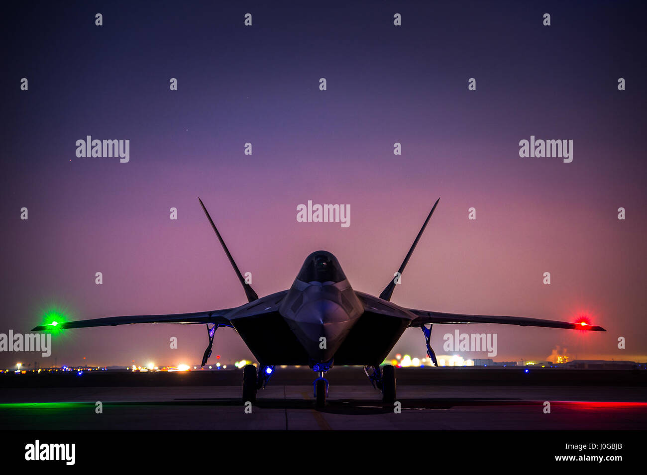 A 380th Air Expeditionary Wing F-22 Raptor prepares to launch a sortie ...