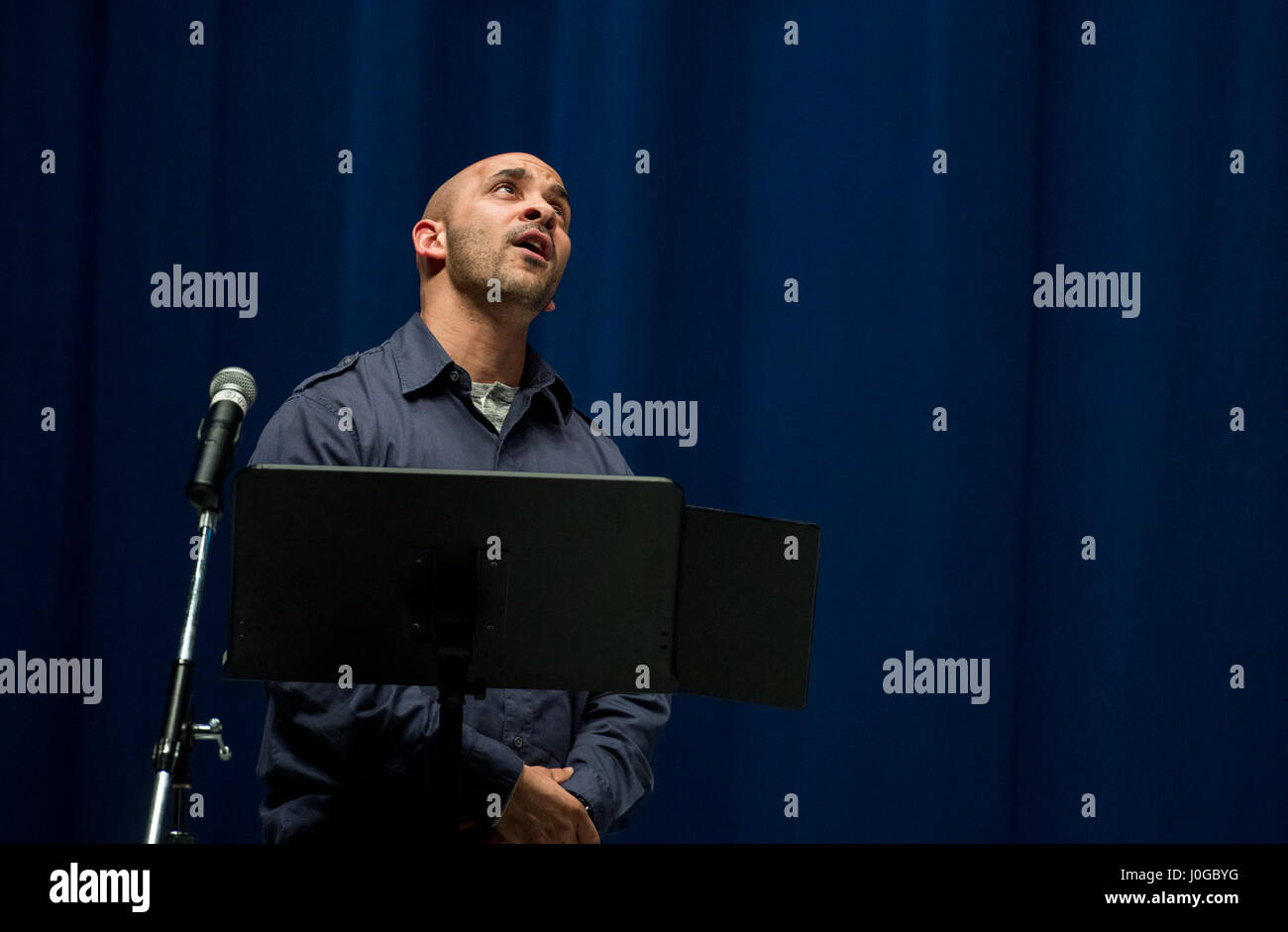 Victor Almanzar, actor, preforms during a scene of, “Jesus Hopped The ...