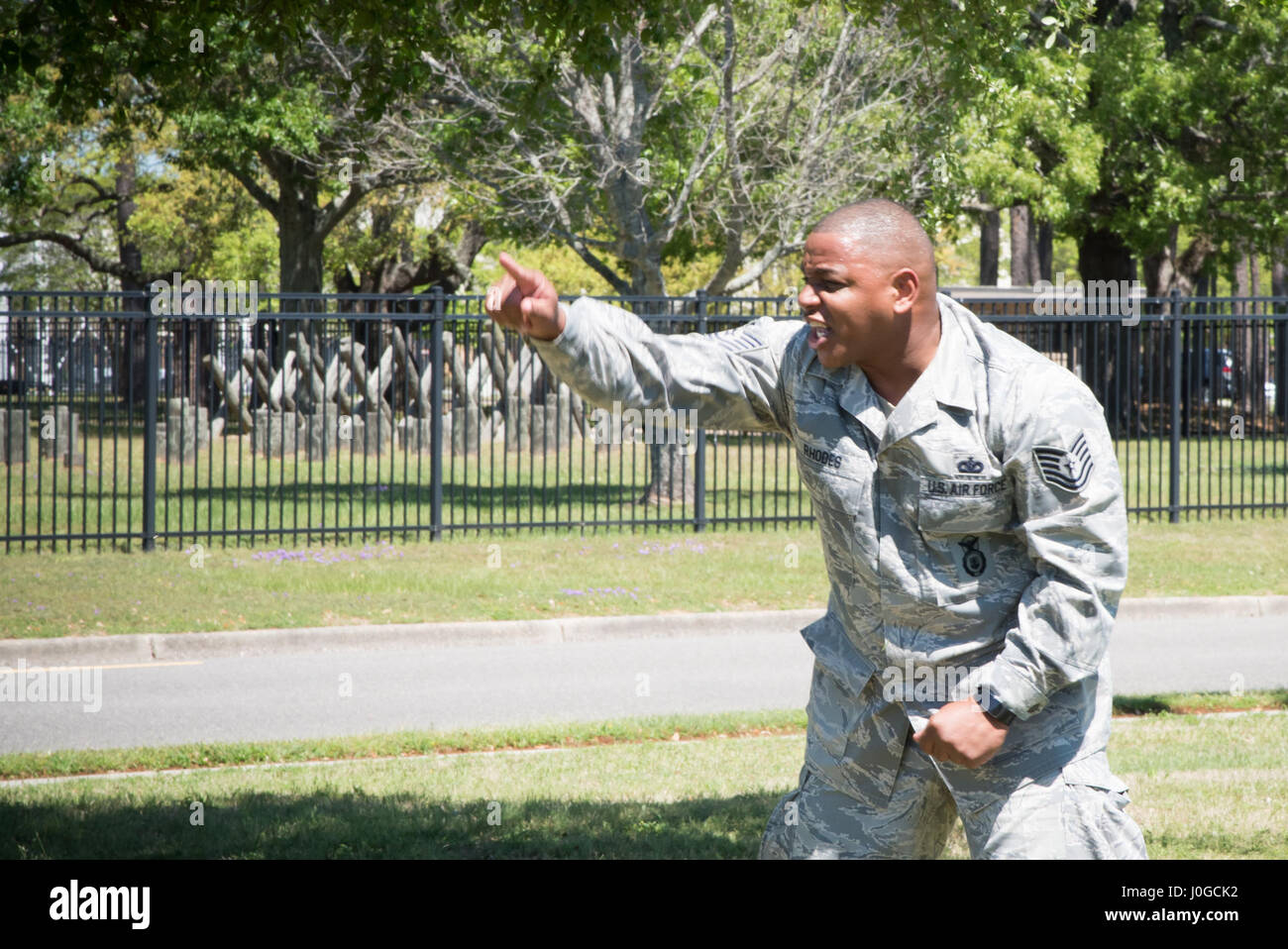 Tech. Sgt. Kentrill Rhodes, 403rd Security Forces Squadron, leads ...