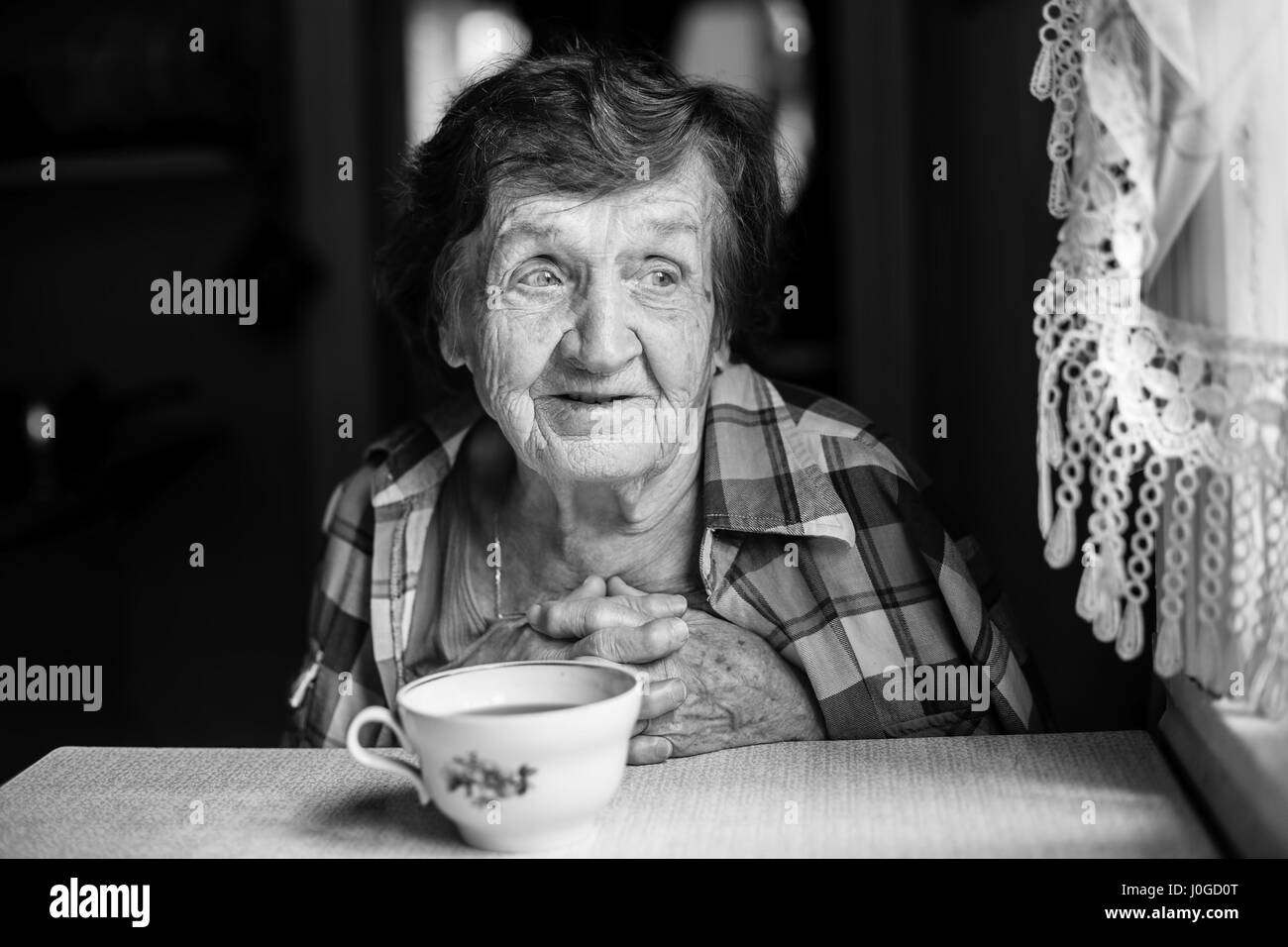 An elderly woman black and white portrait Stock Photo - Alamy