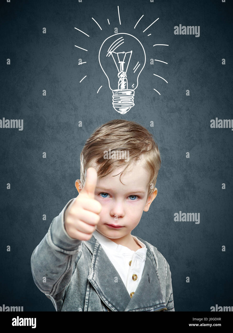 Children idea with draft lamp, boy came up with idea Stock Photo - Alamy