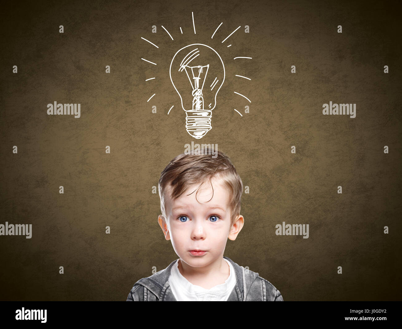 Children idea with draft lamp, boy came up with idea Stock Photo - Alamy