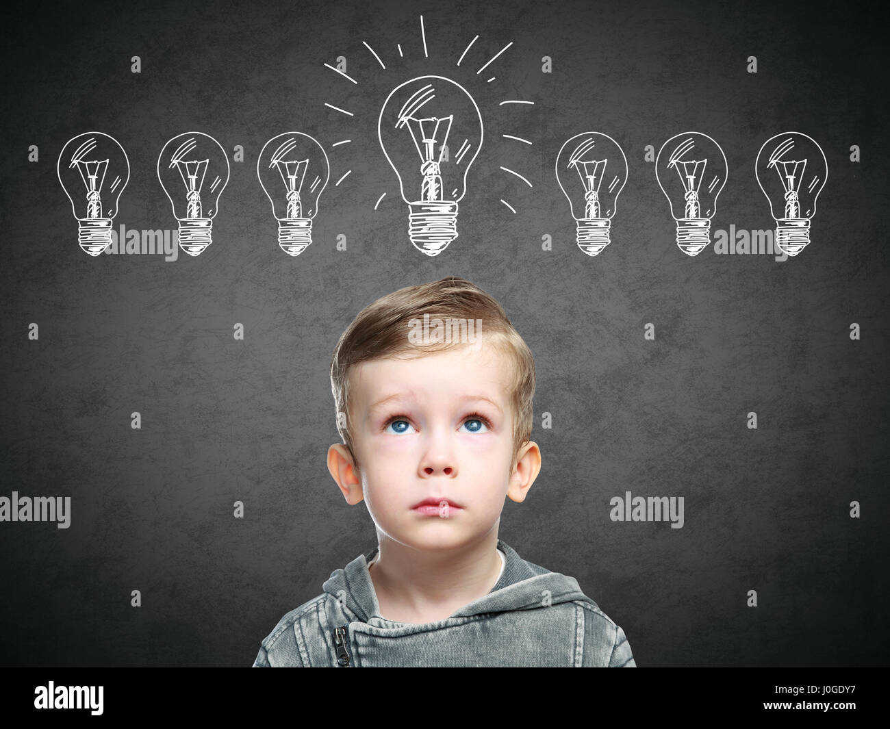 Children idea with draft lamp, boy came up with idea Stock Photo - Alamy