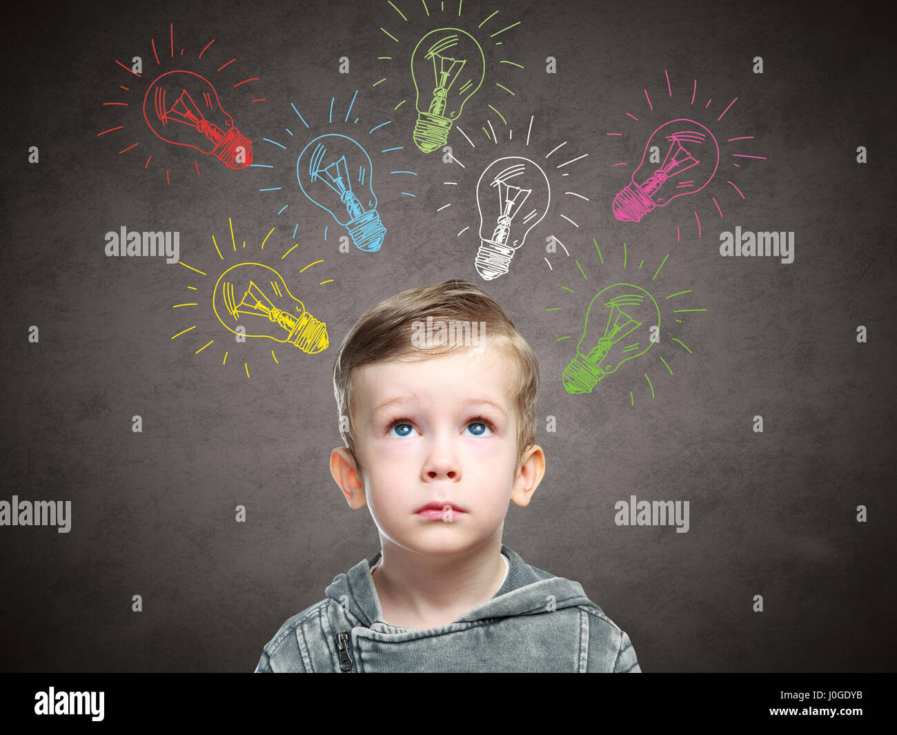 Children idea with draft lamp, boy came up with idea Stock Photo - Alamy