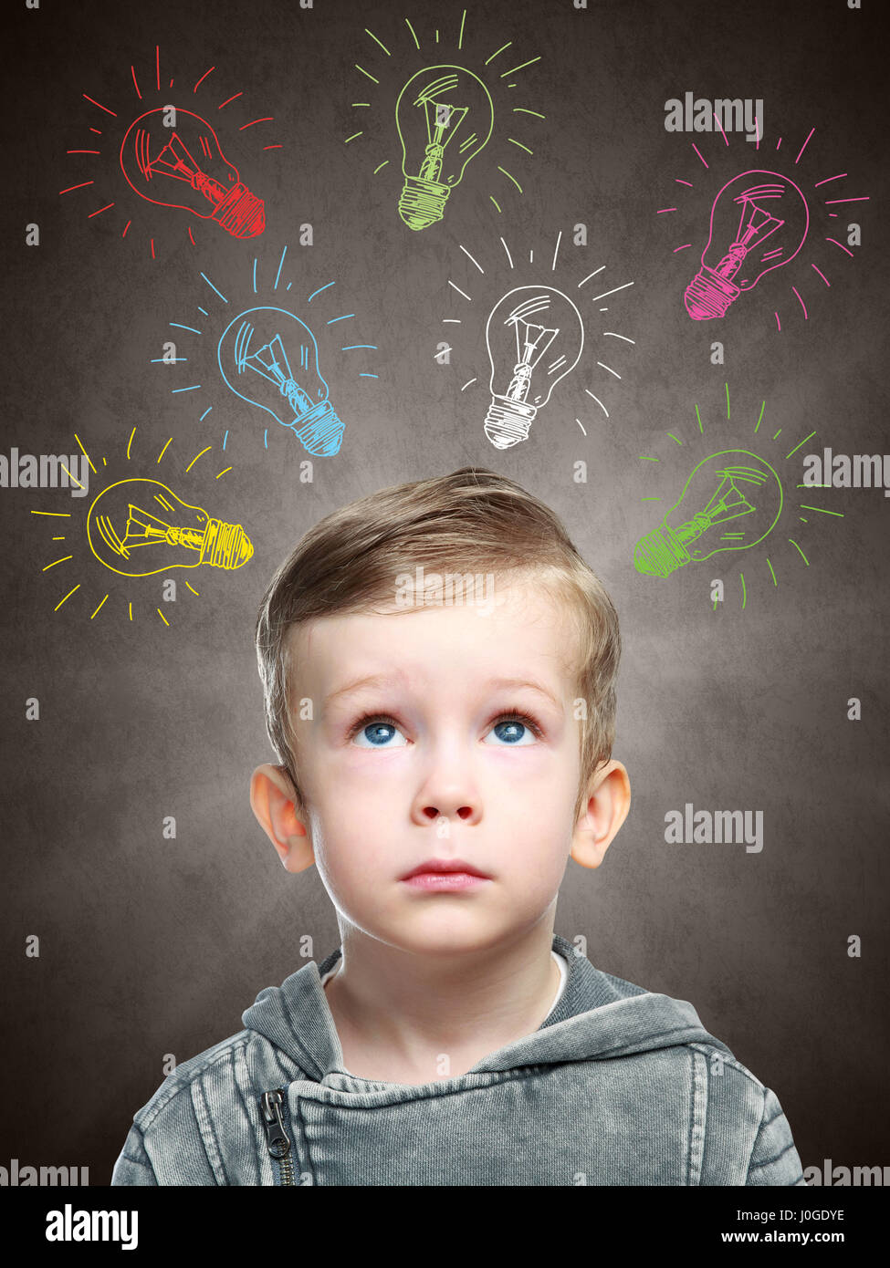 Children idea with draft lamp, boy came up with idea Stock Photo - Alamy