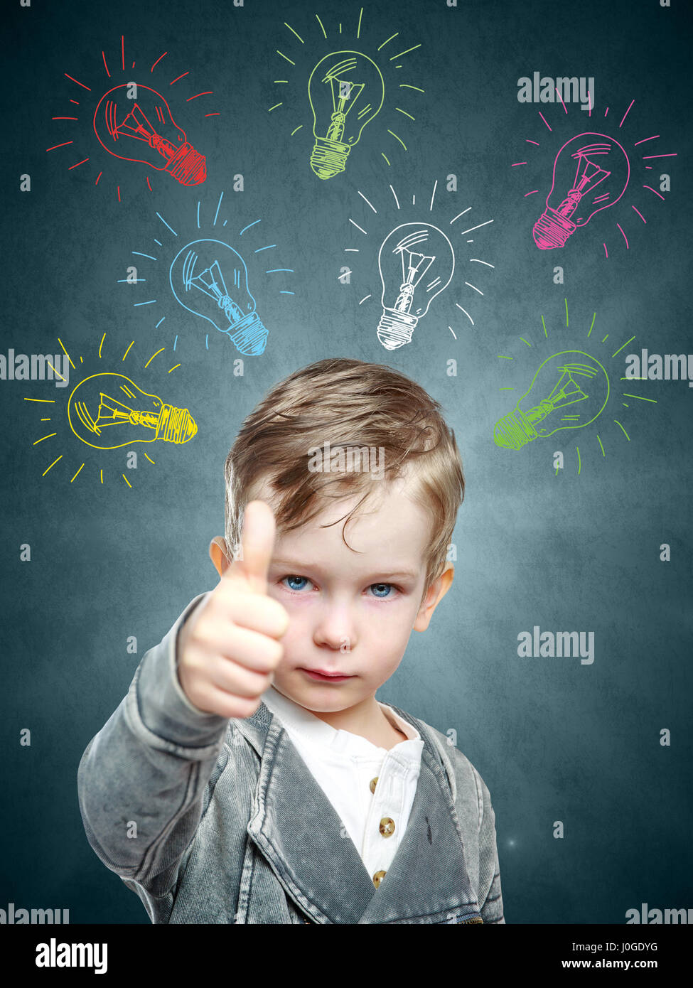 Children idea with draft lamp, boy came up with idea Stock Photo - Alamy