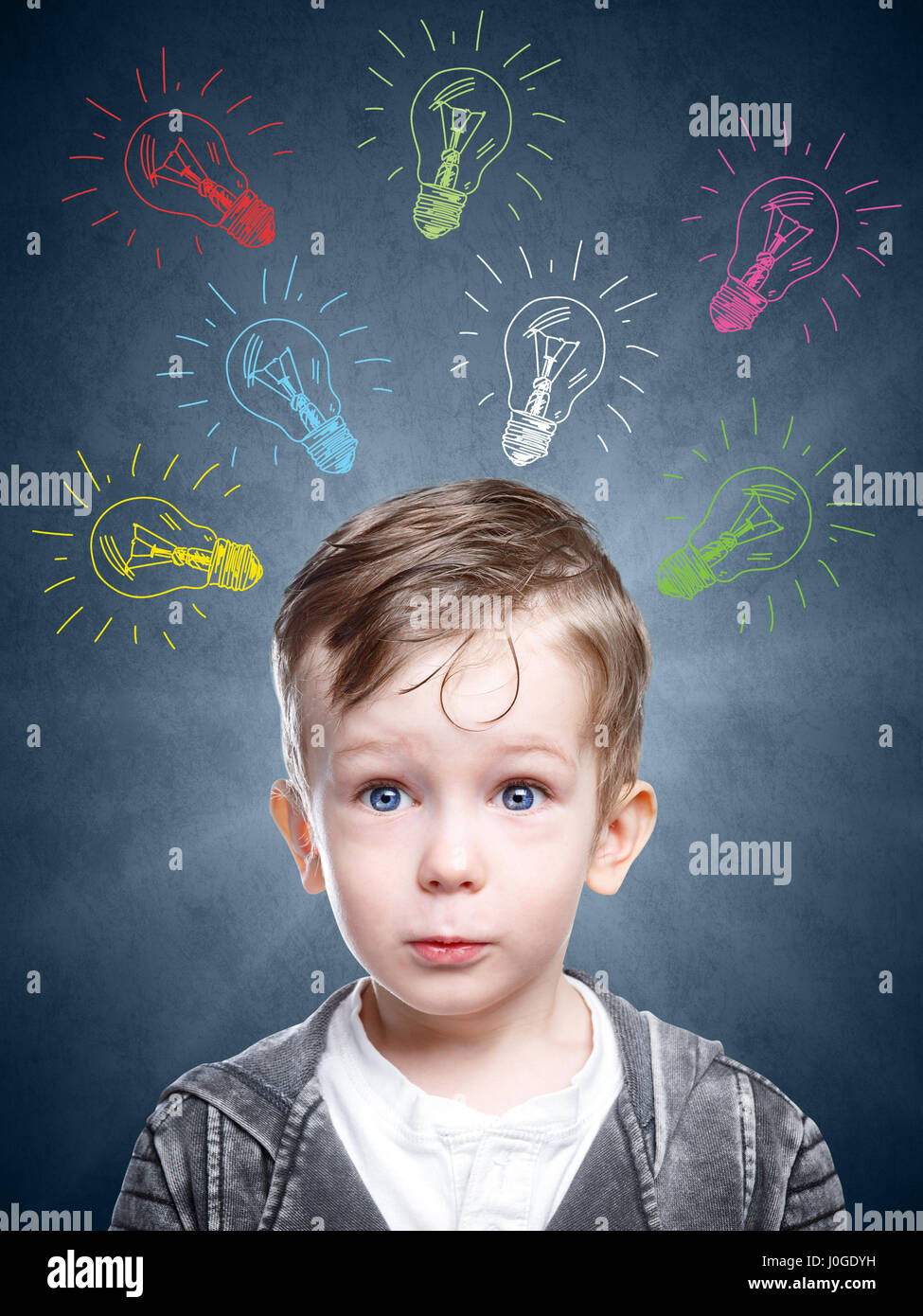Children idea with draft lamp, boy came up with idea Stock Photo - Alamy