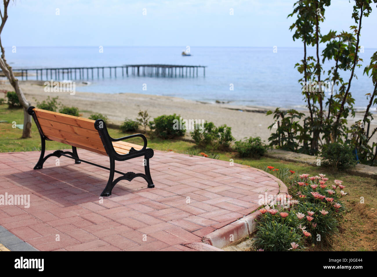 Bench overlooking sea Stock Photo - Alamy