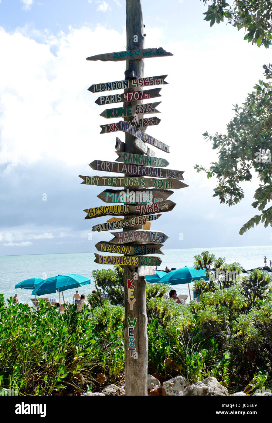 Signpost on Fort Zachary, Taylor Beach, Key West, Florida, USA Stock ...