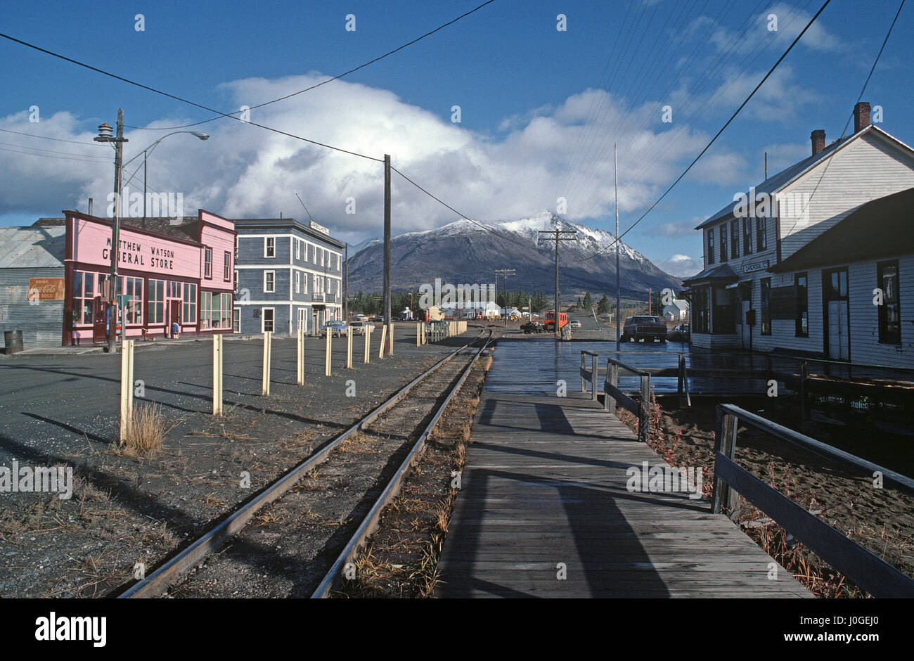 White Pass and Yukon Route narrow guage railway line at Carcross, Yukon ...