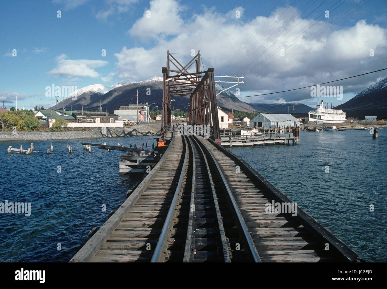 White Pass and Yukon Route narrow guage railway bridge at Carcross ...