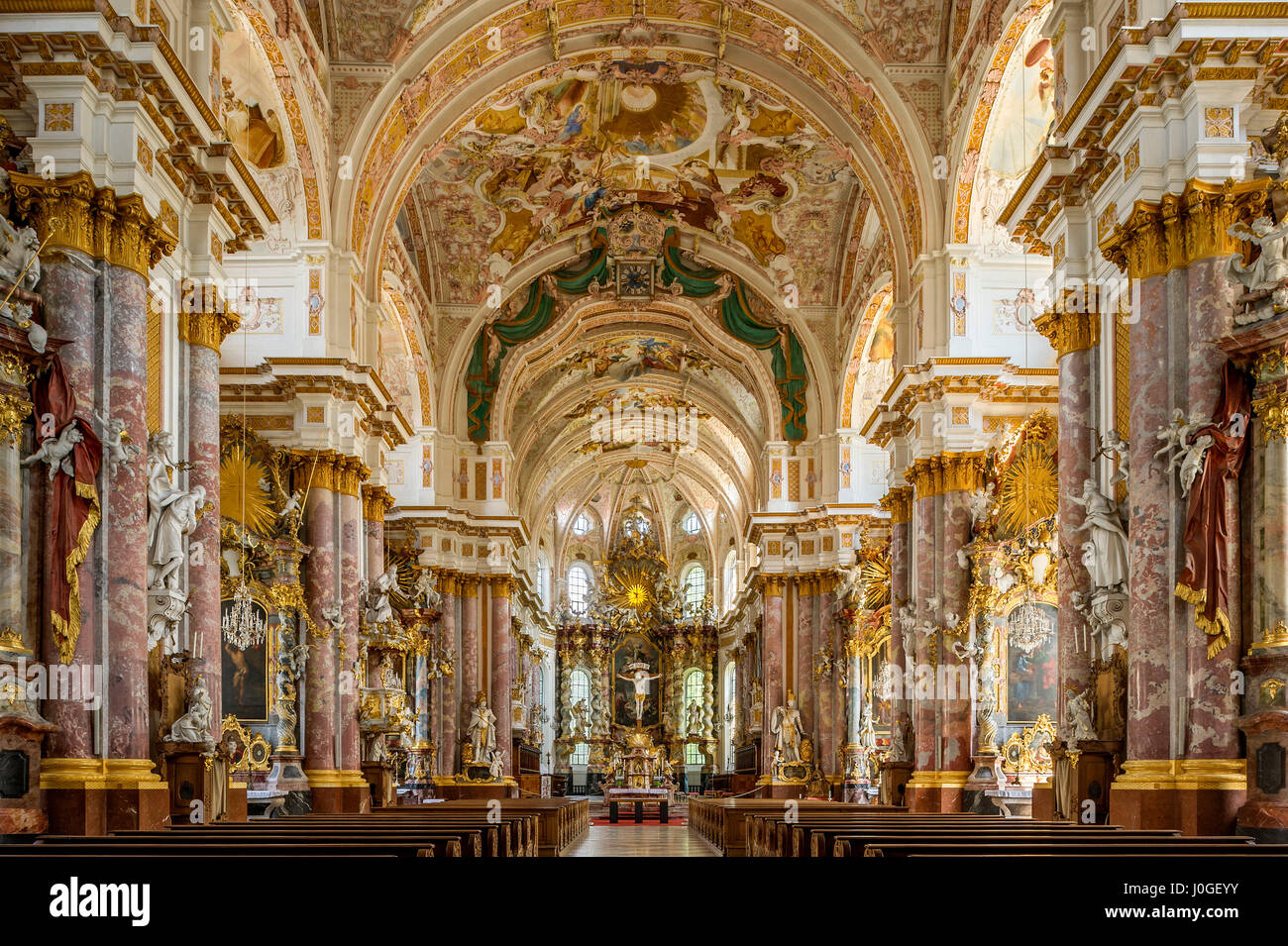 Nave with choir, chancel, baroque Monastery Church Mariä Himmelfahrt ...