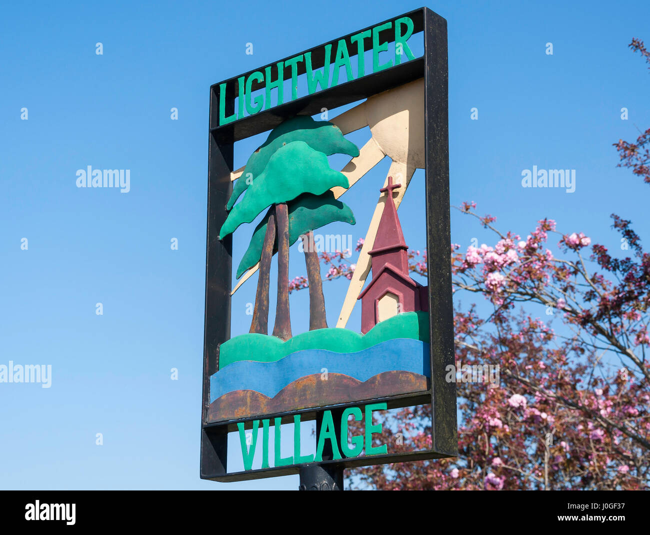 Lightwater Village sign, Guildford Road, Lightwater, Surrey, England ...