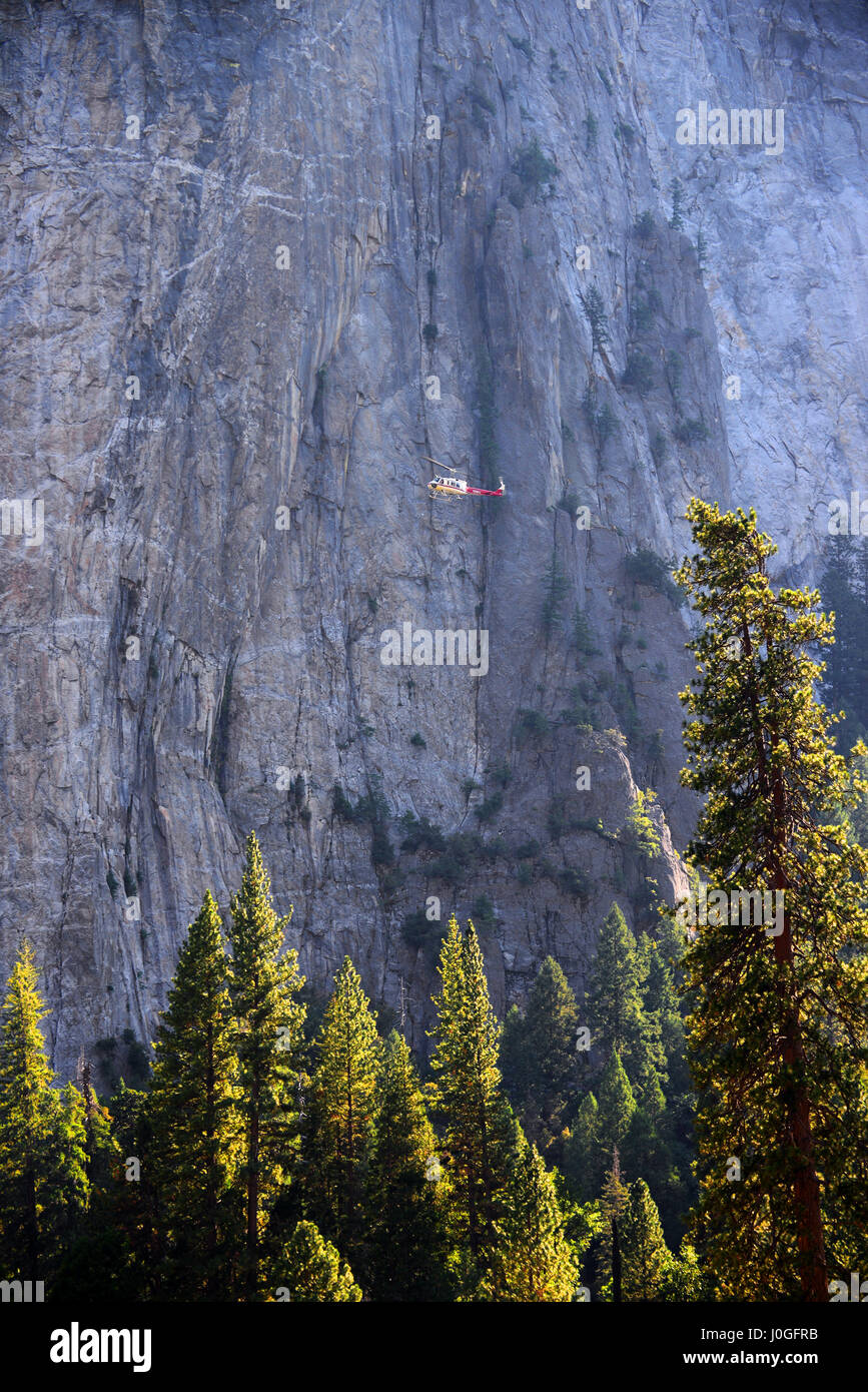 Rescue operation for a fallen climber in Yosemite, California, United ...