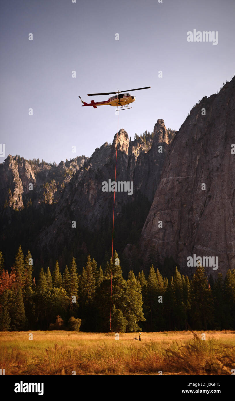 Rescue operation for a fallen climber in Yosemite, California, United ...