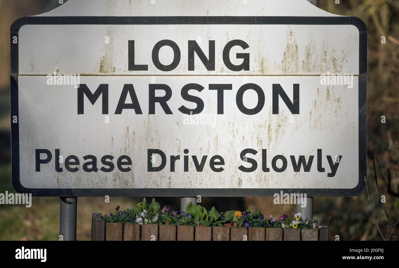 Village sign at Long Marston in Warwickshire, England Stock Photo - Alamy