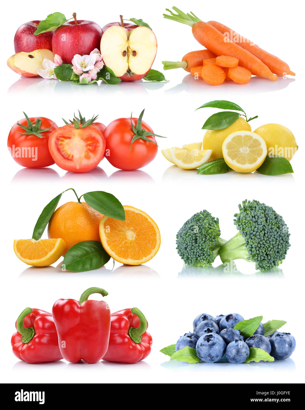 Fruits and vegetables collection isolated orange apple berries tomatoes ...