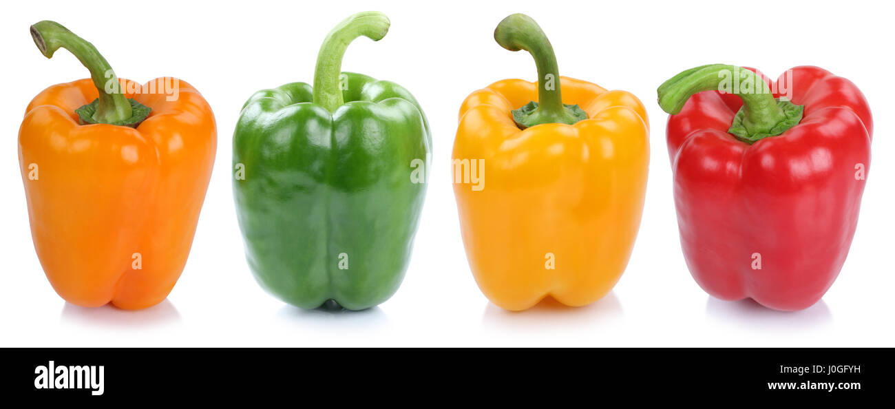 Bell pepper paprika collection side view in a row vegetables isolated ...