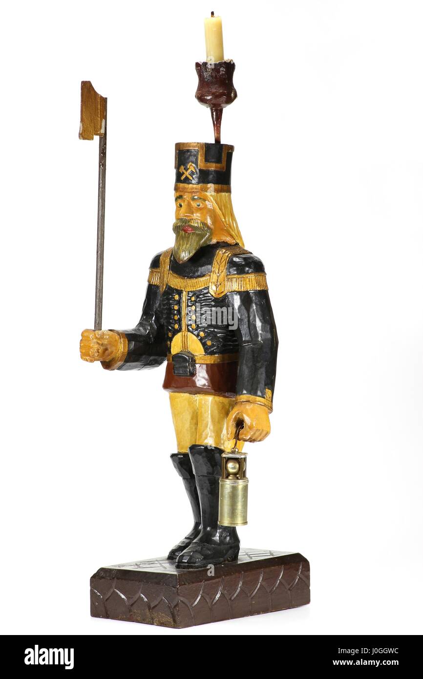 carved miner with candle, pre-made in the Ore Mountains Germany Stock ...