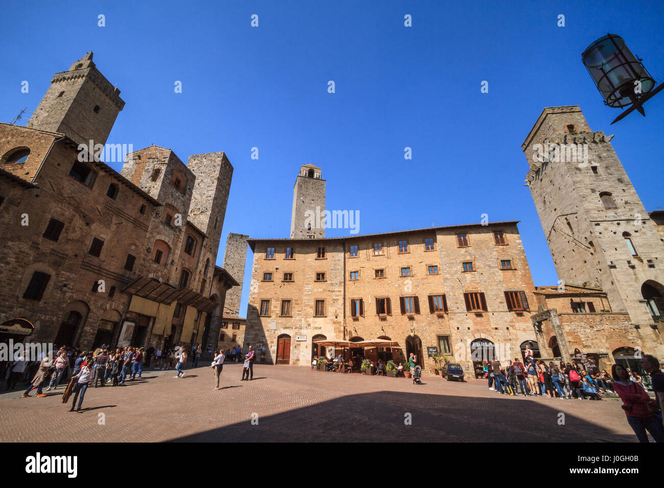 San Gimignano, April 2017: View of medieval fortress famous as the Town ...