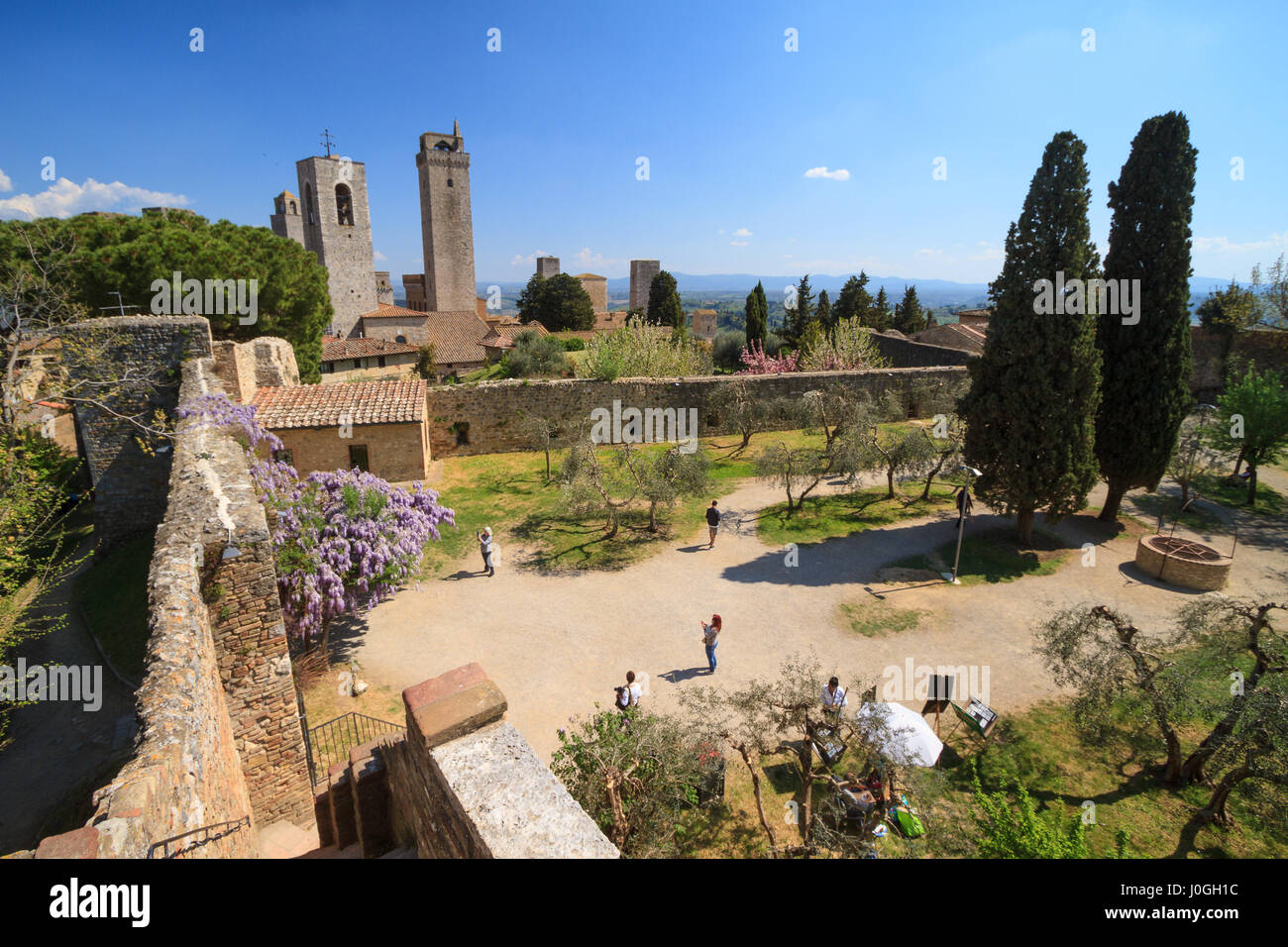 San Gimignano, April 2017: View of medieval fortress famous as the Town ...
