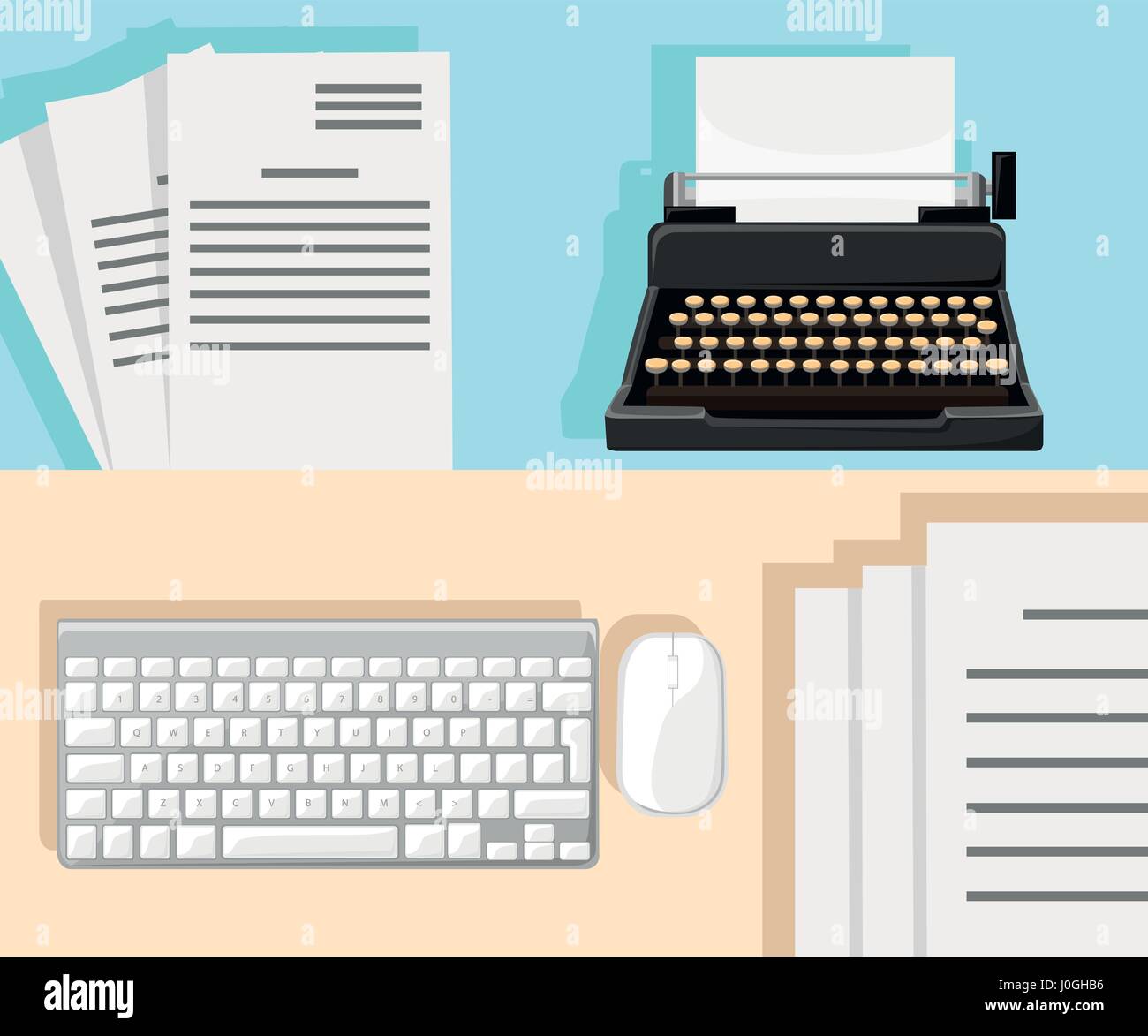 Workplace with typewriter. Flat design.Writing a blog,blogging ...