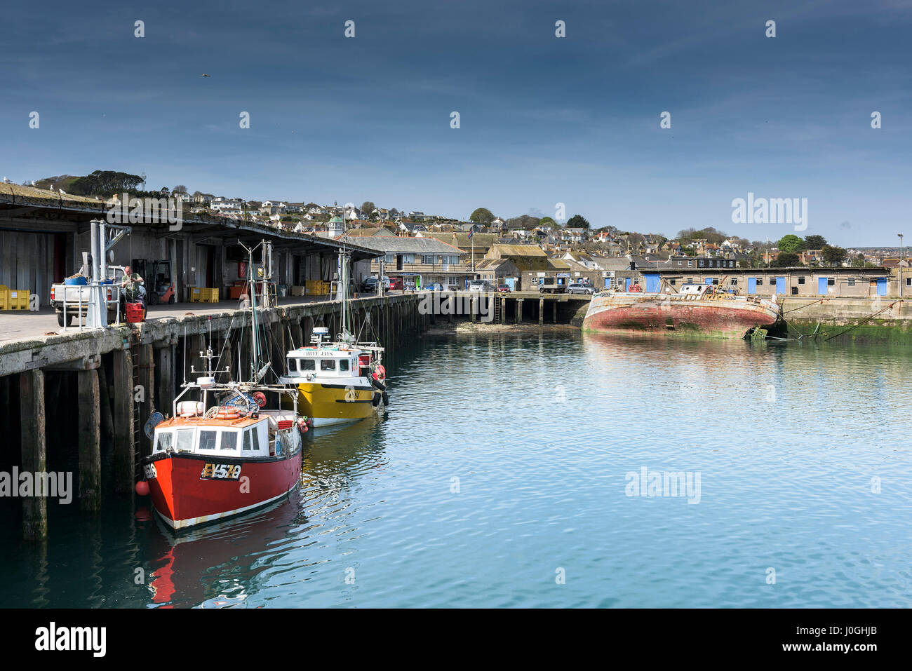 Newlyn Fishing Port Fishing boats Unloading Quayside Harbour Harbor ...